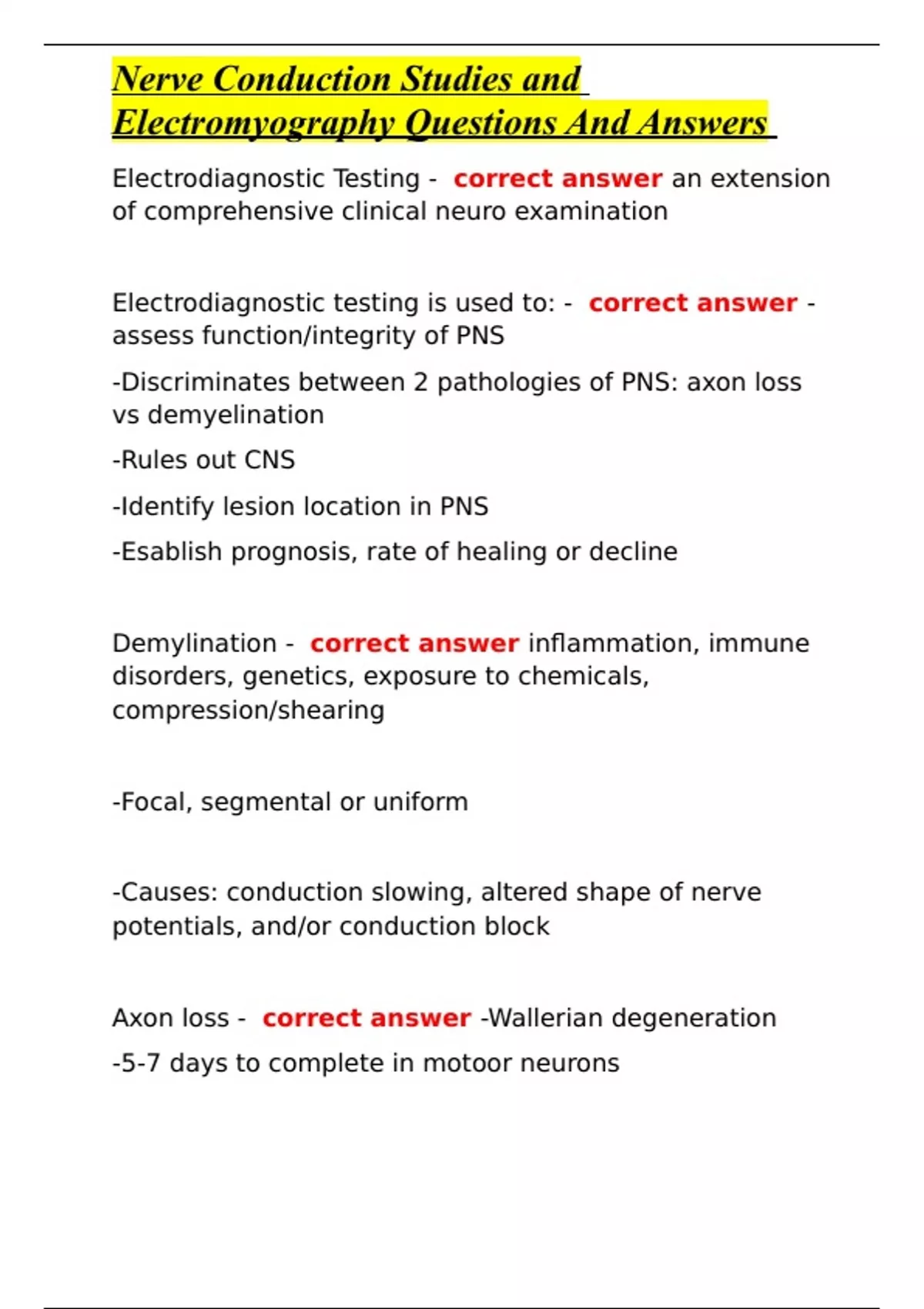 Nerve Conduction Studies and Electromyography Questions And Answers ...