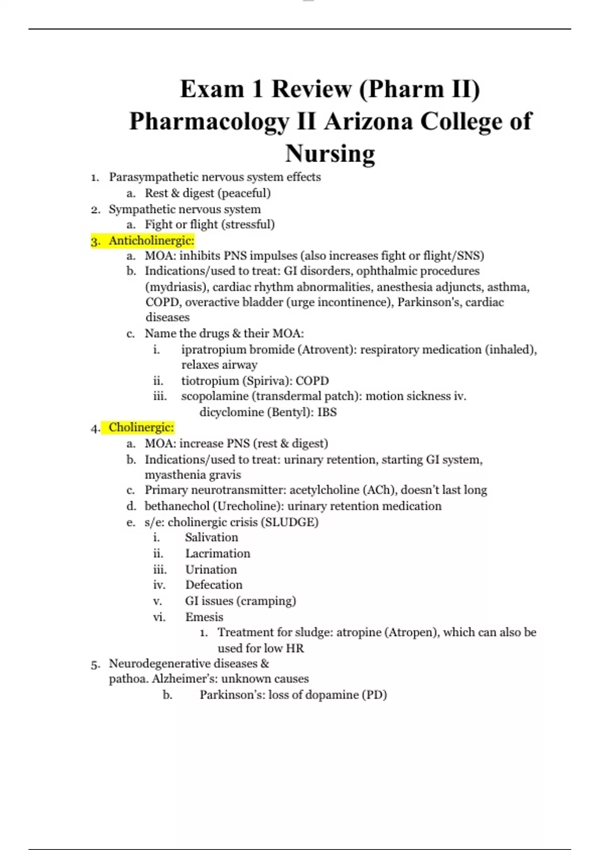 EXAM 1 REVIEW (PHARM II) PHARMACOLOGY II ARIZONA COLLEGE OF NURSING FOR 2024 100% QUESTIONDS AND ...