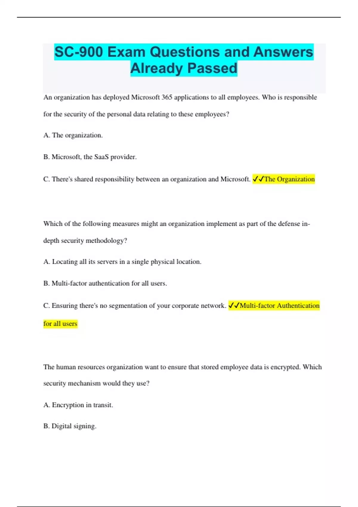 SC-900 Bundled Exams Questions and Answers (2023/2024) (Complete and Accurate) - Stuvia US