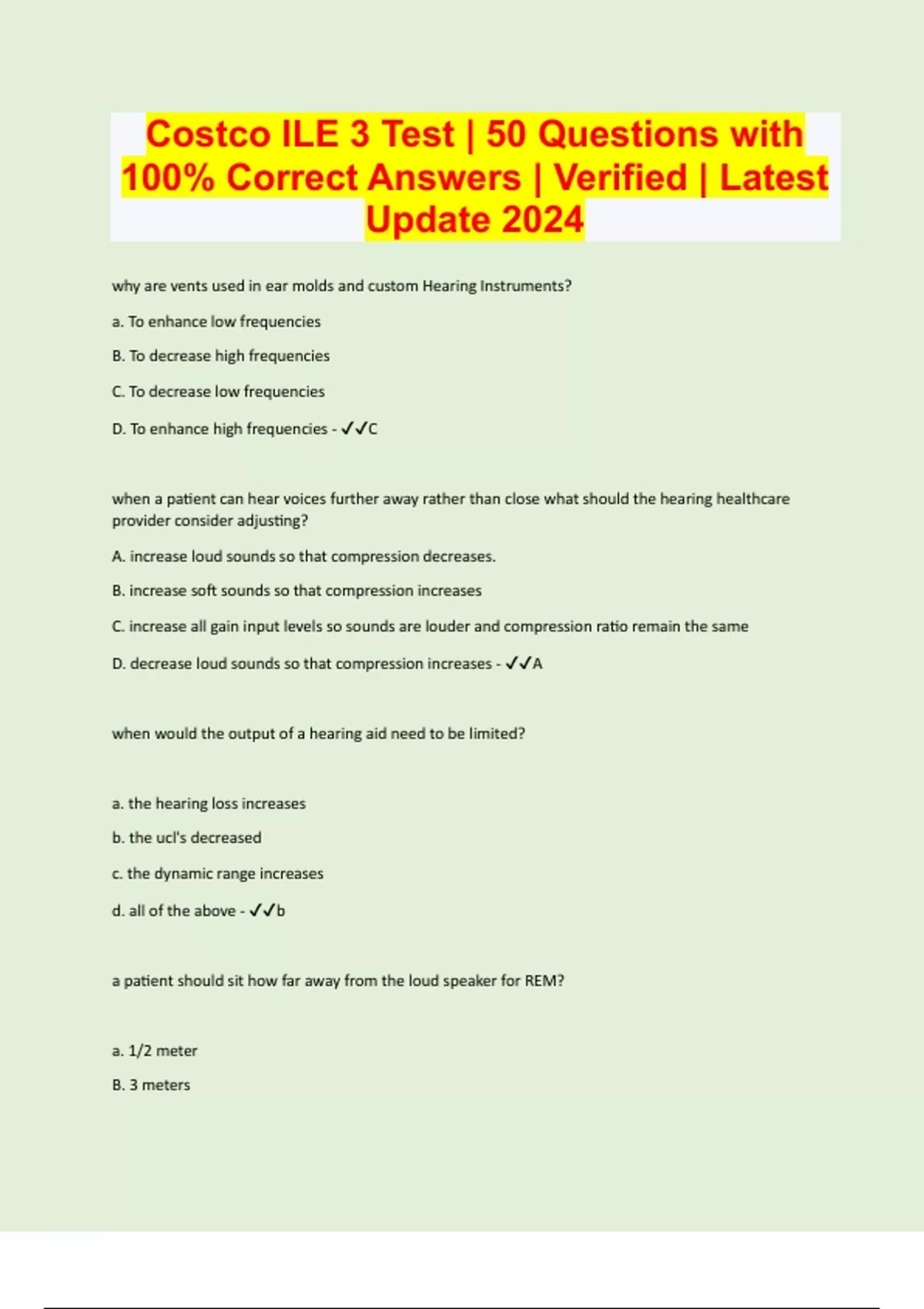 Costco ILE 3 Test | 50 Questions with 100% Correct Answers | Verified ...