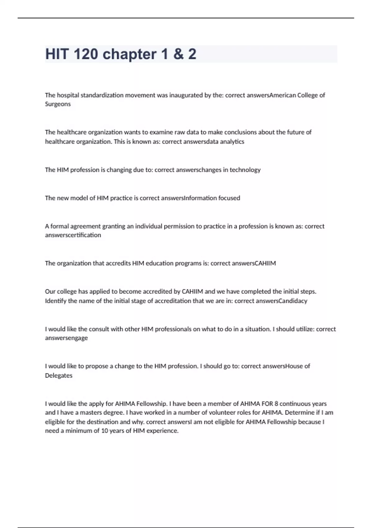 HIT 120 chapter 1 & 2 Exam questions & answers 100% correct 2024 - HIT 120 chapter 1 & 2 - Stuvia US