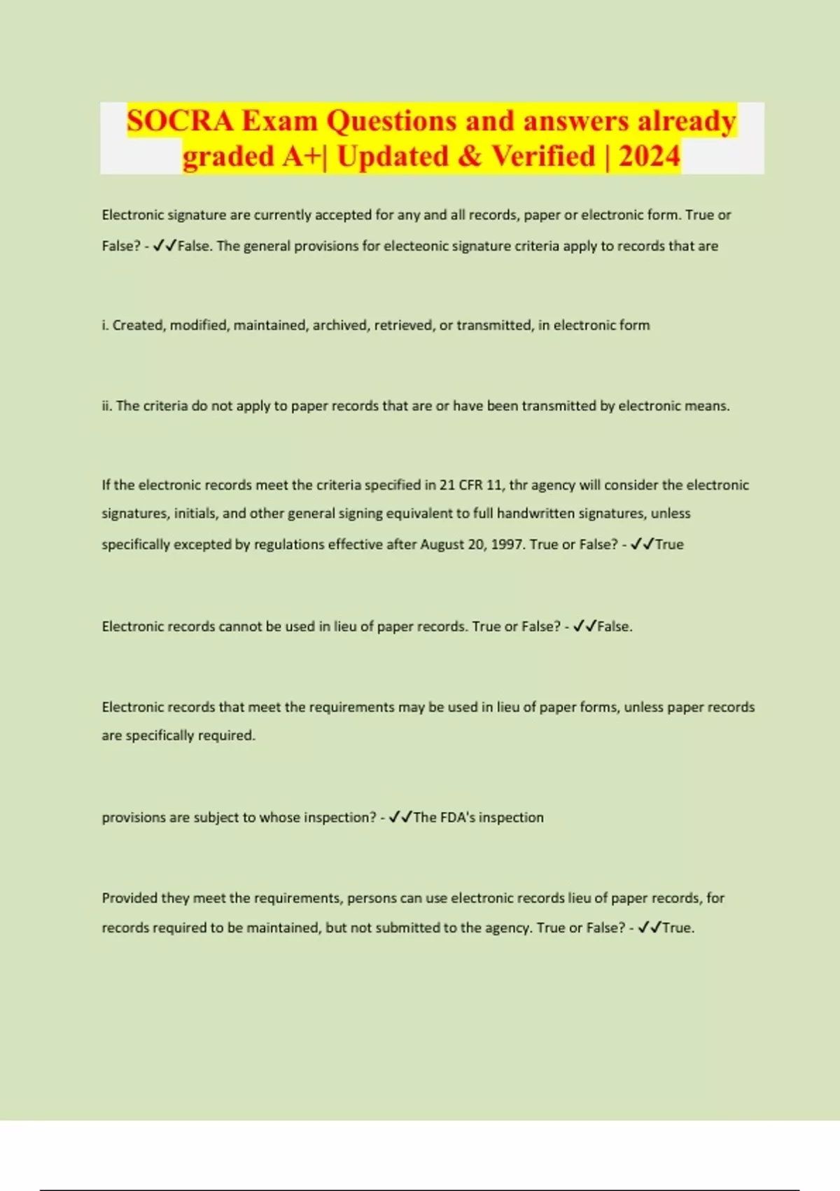 SOCRA Exam Questions and answers already graded A+| Updated & Verified ...