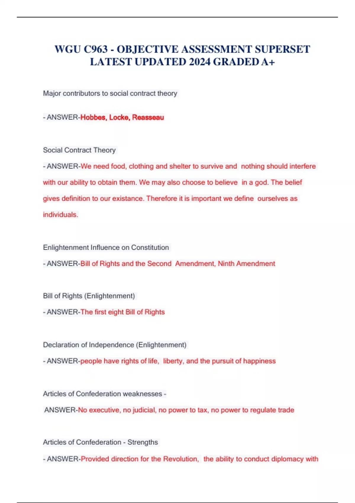 WGU C963 - OBJECTIVE ASSESSMENT SUPERSET LATEST UPDATED 2024 GRADED A+ ...