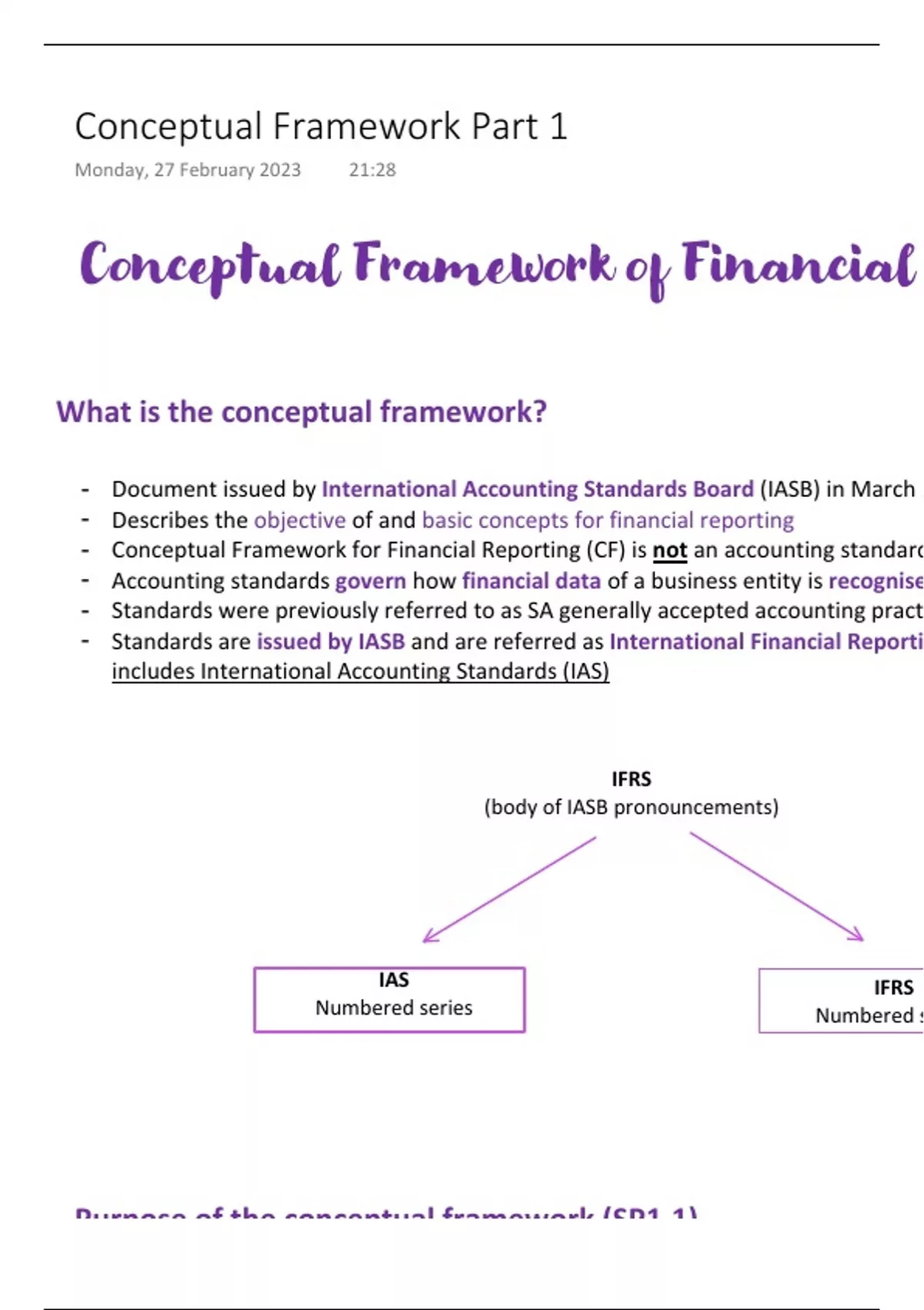 Summary The Conceptual Framework Part 1 - Financial Accounting 1 ...