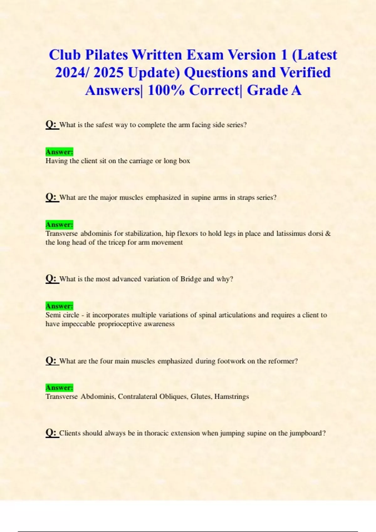 Club Pilates Written Exam Version 1 (Latest 2024/ 2025 Update ...