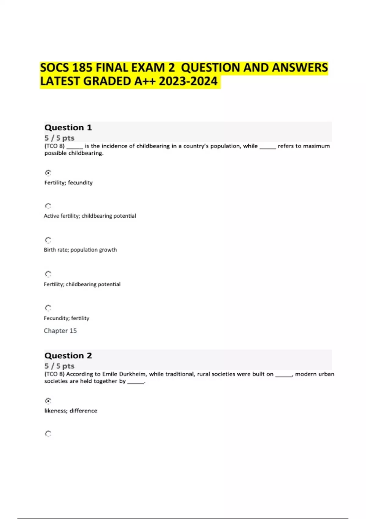 SOCS 185 Exam Questions With Answers Latest Updated 2024 | SOCS 185 ...