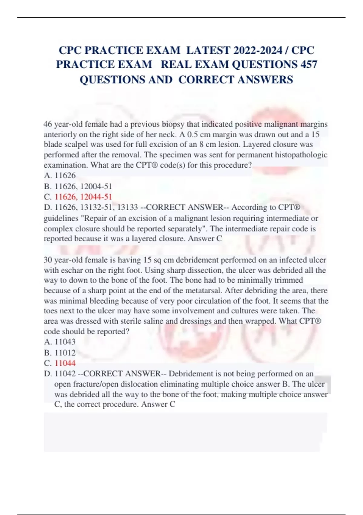 CPC PRACTICE EXAM LATEST / CPC PRACTICE EXAM REAL EXAM QUESTIONS 457 ...