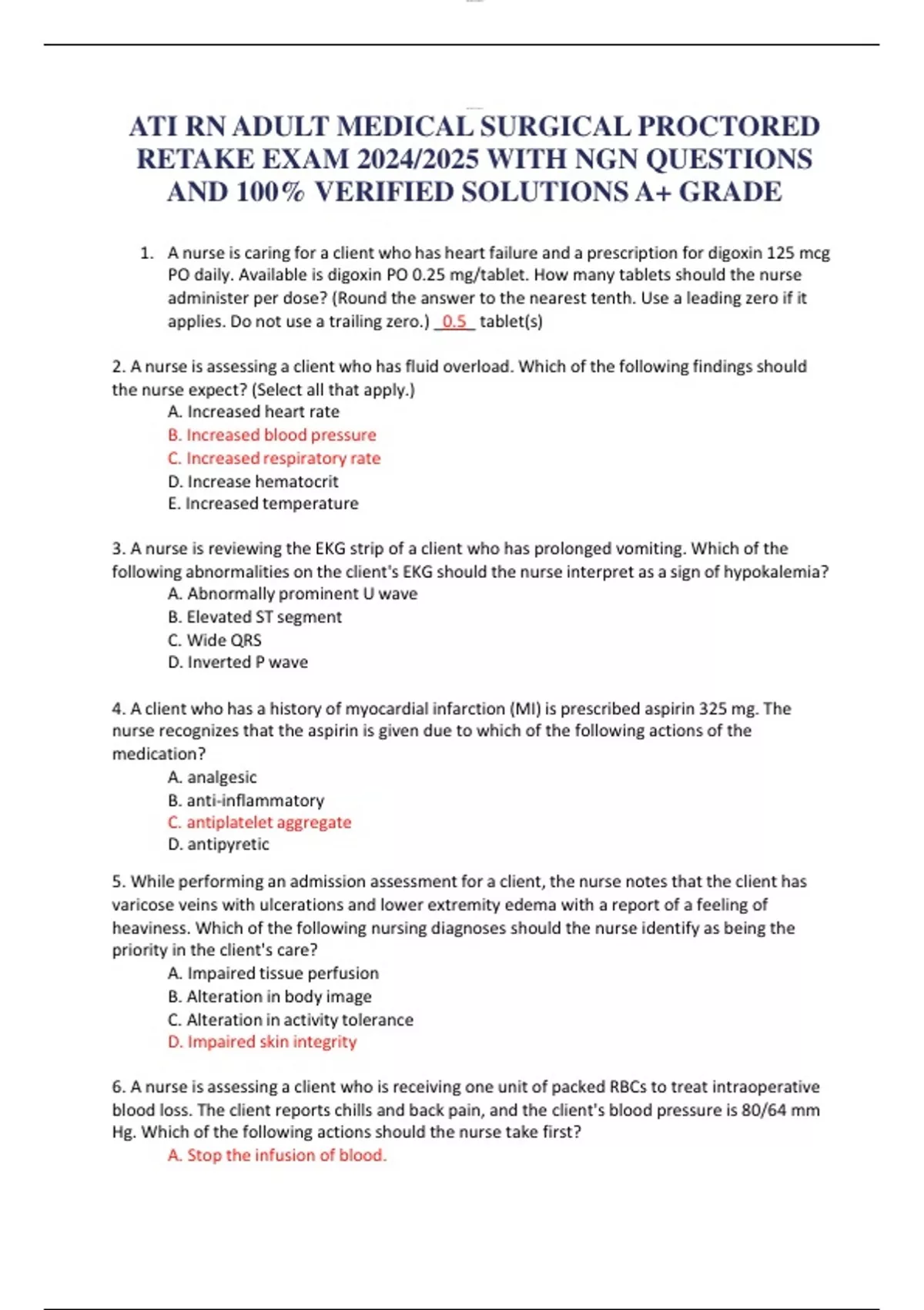 ATI RN ADULT MEDICAL SURGICAL PROCTORED RETAKE EXAM 2024/2025 WITH NGN ...