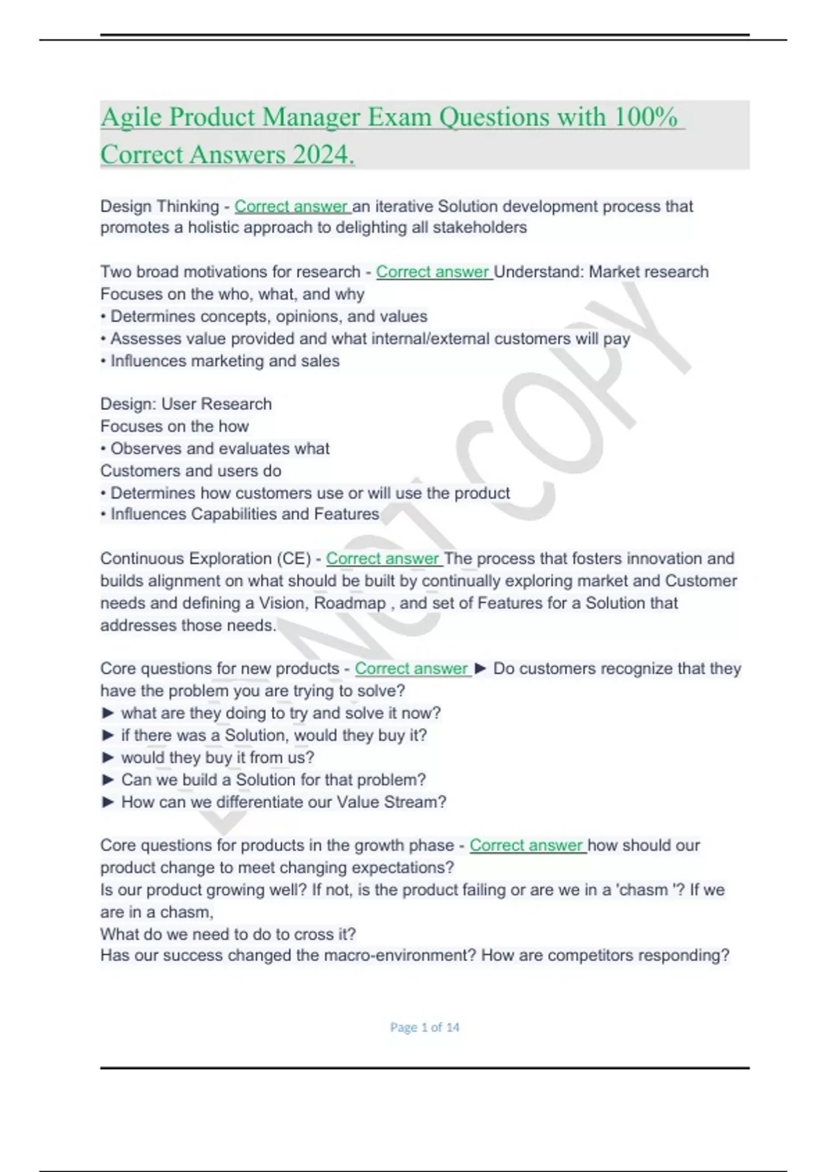 Agile Product Manager Exam Questions with 100% Correct Answers 2024 ...