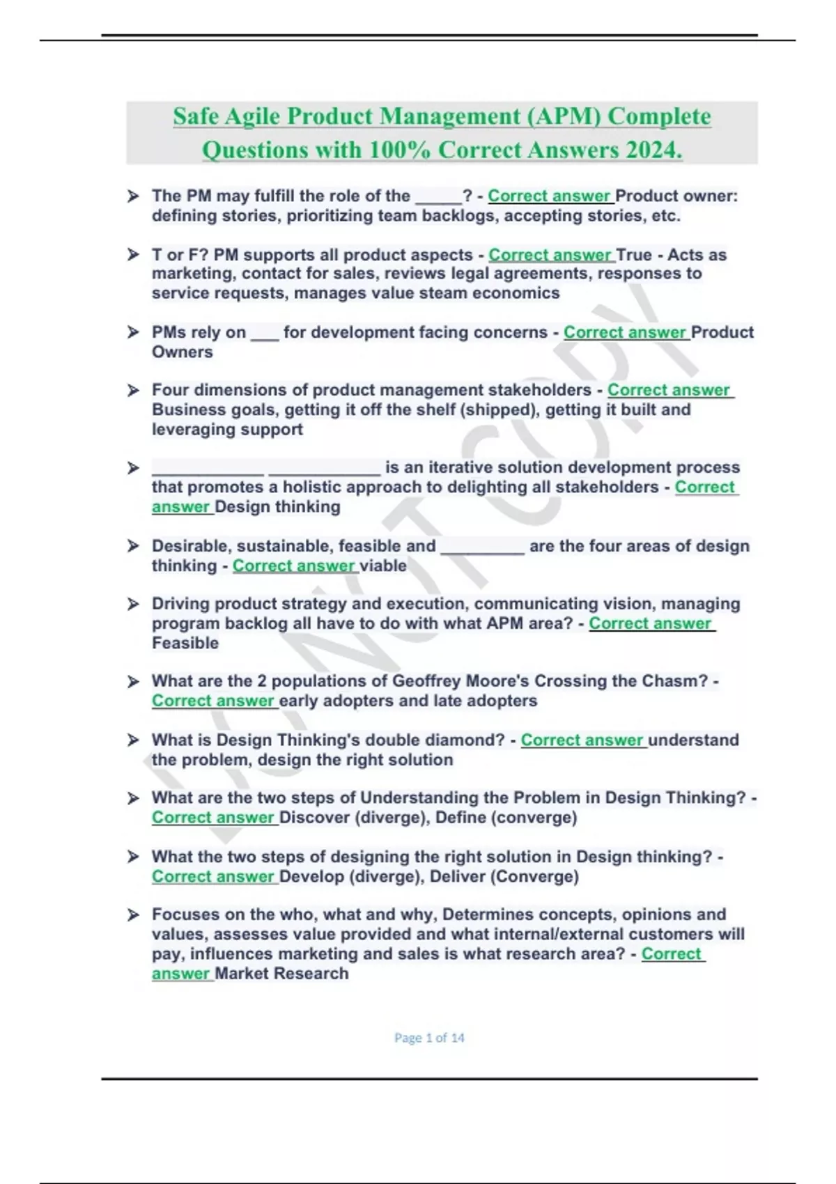 Safe Agile Product Management (APM) Complete Questions with 100% ...