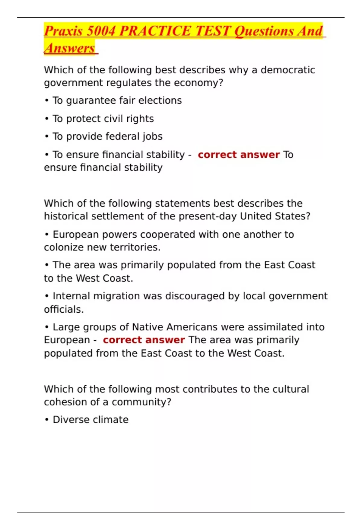 Praxis 5004 PRACTICE TEST Questions And Answers - Praxis 5004 - Stuvia US
