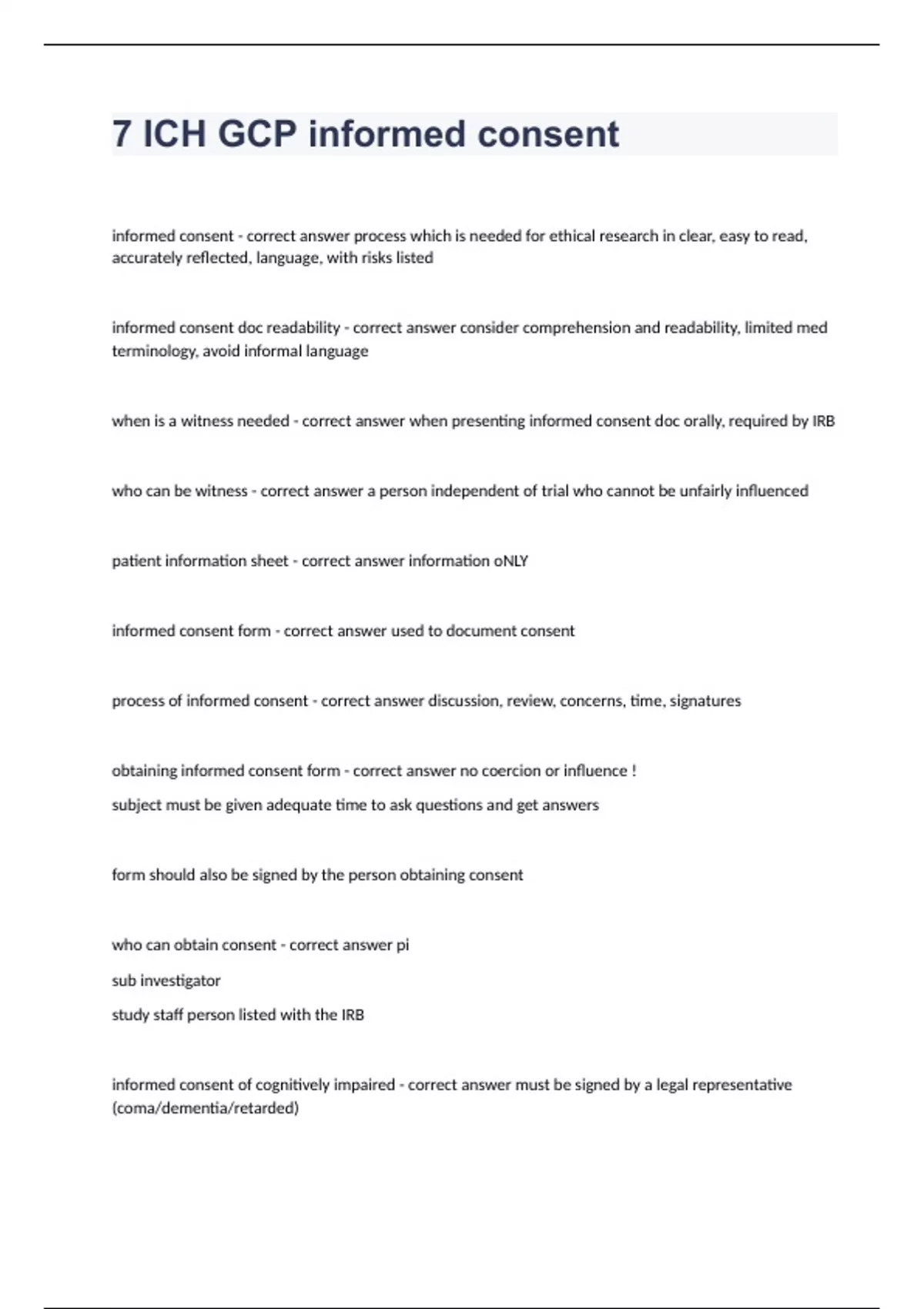 7 ICH GCP informed consent fully solved graded A+ 2023/2024 - Good Clinical Practice - Stuvia US