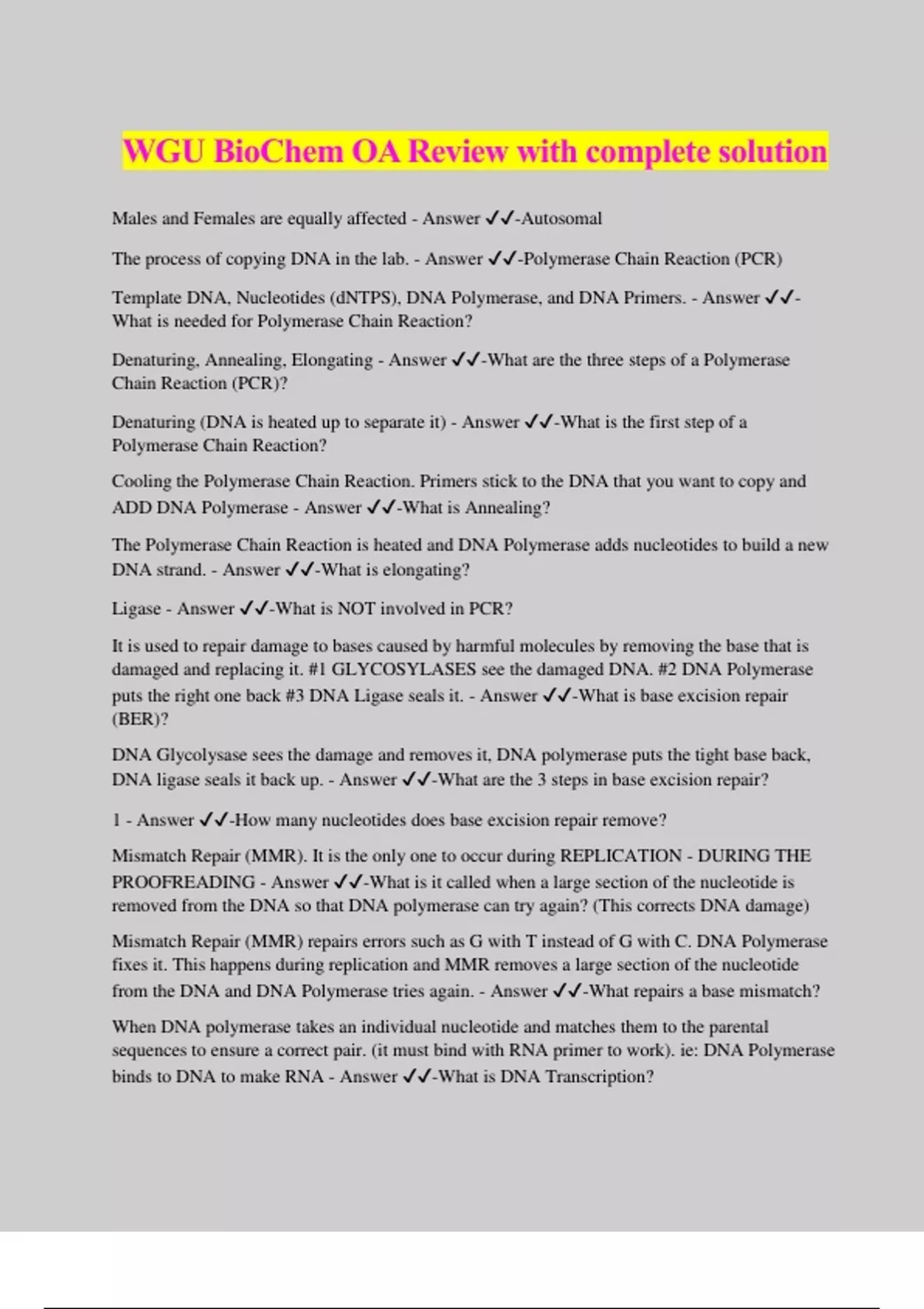 WGU BioChem OA Review with complete solution - BioChem C785 - WGU - Stuvia US