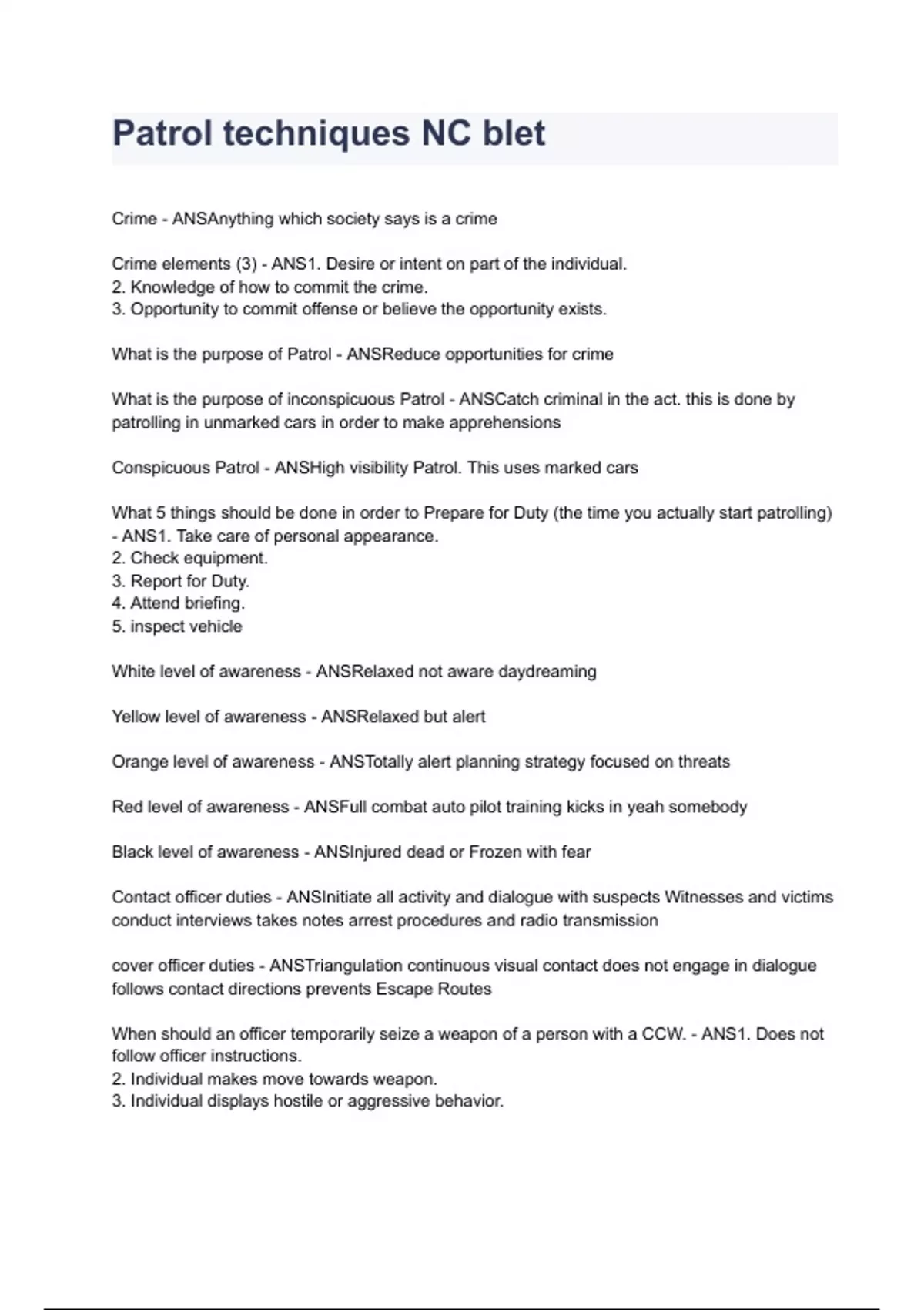 Patrol techniques NC blet questions and answers 100% verified.2024/2025 ...