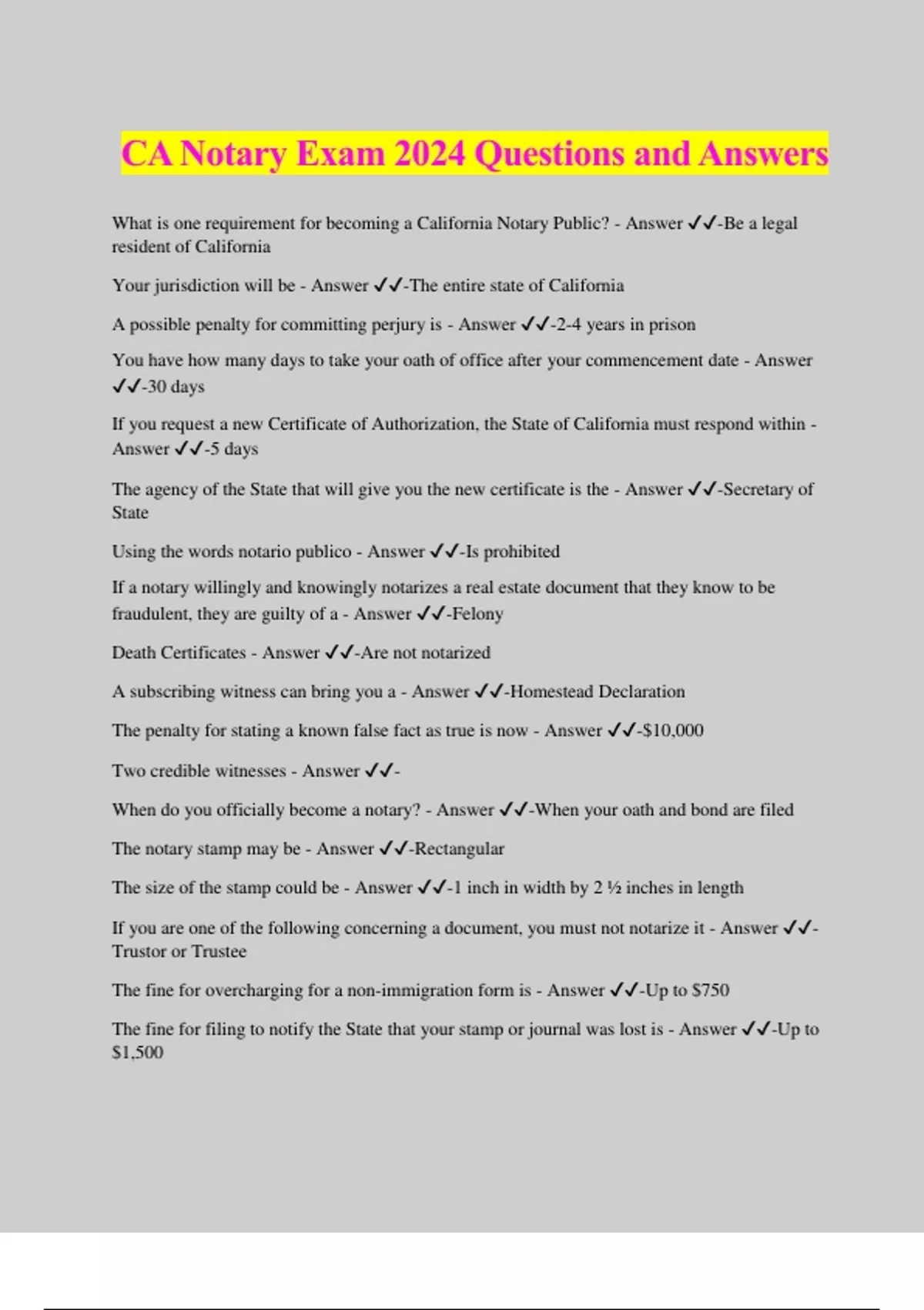 CA Notary Exam 2024 Questions and Answers - California Notary - Stuvia US