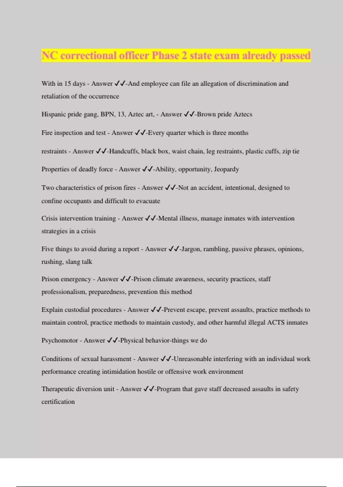 NC correctional officer Phase 2 state exam already passed - FDLE ...