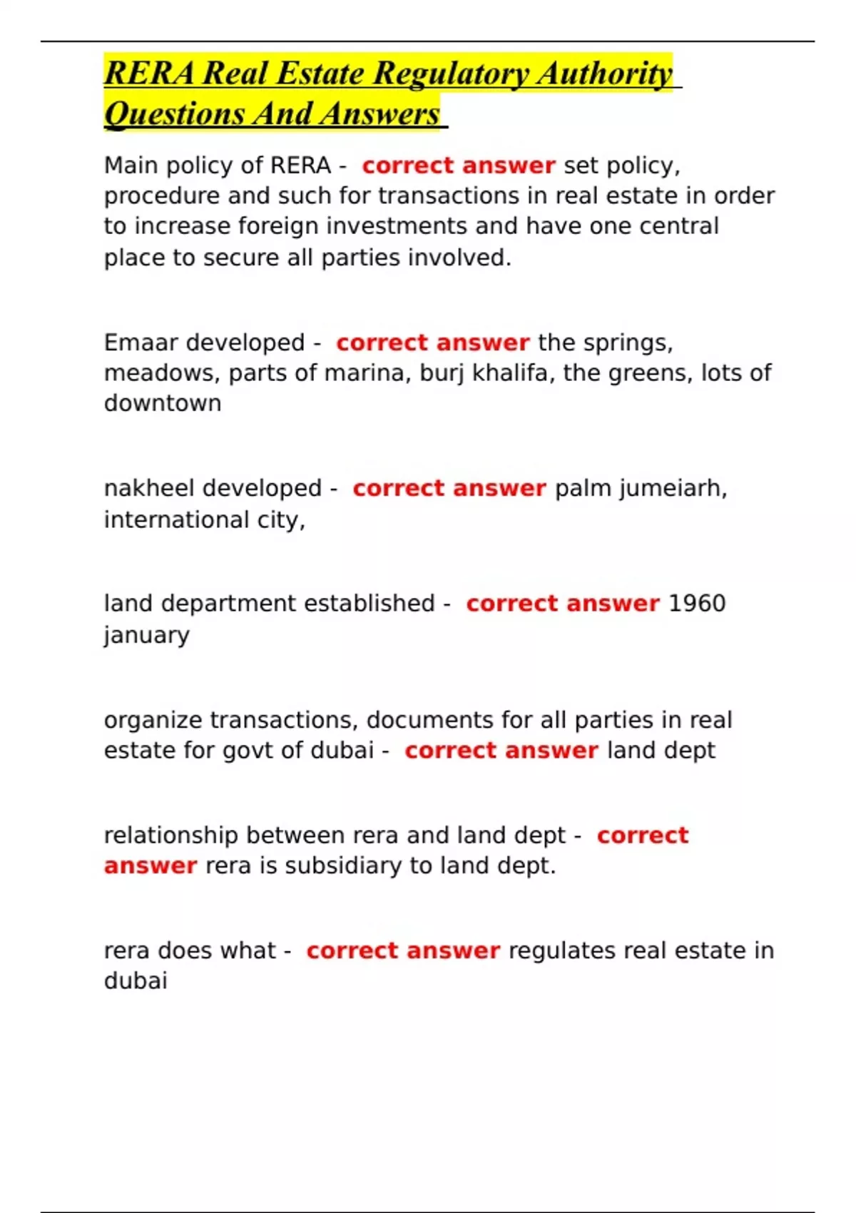 RERA Real Estate Regulatory Authority Questions And Answers - RERA Real ...