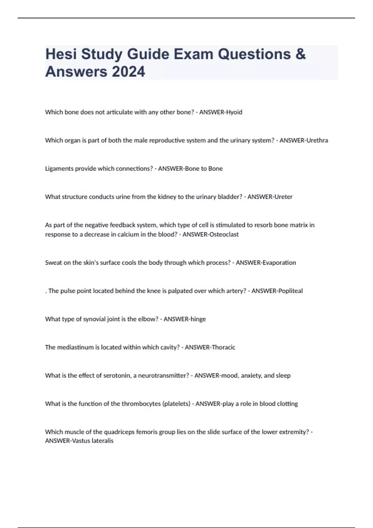 Hesi Study Guide Exam Questions & Answers 2024 - Hesi - Stuvia US