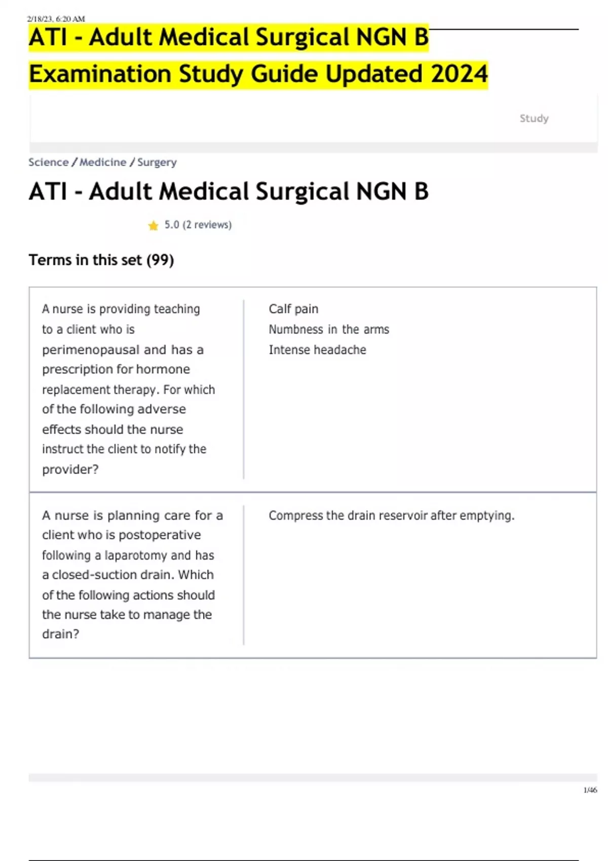 ATI - Adult Medical Surgical NGN B Examination Study Guide Updated 2024 ...