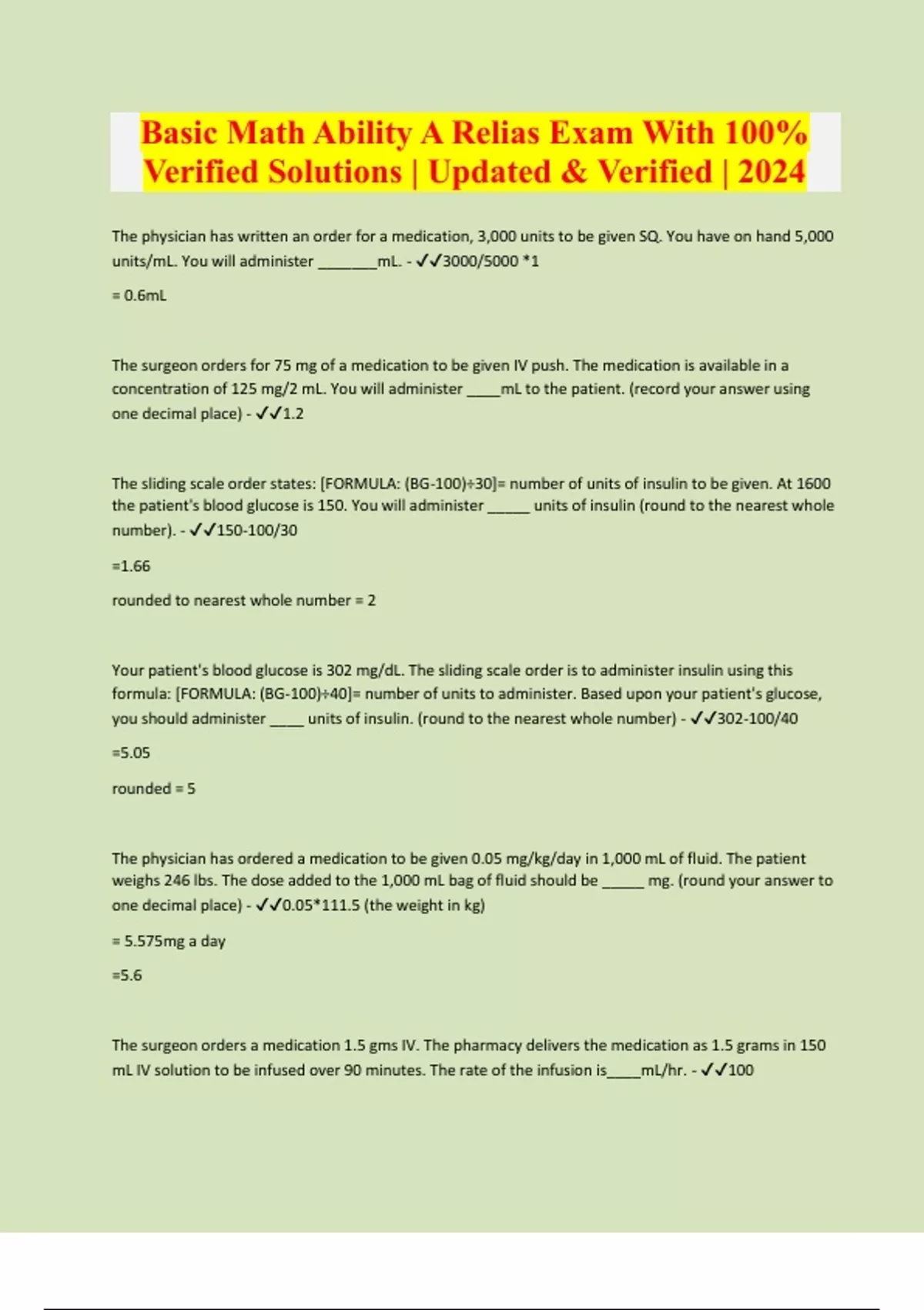 Basic Math Ability A Relias Exam With 100% Verified Solutions | Updated ...