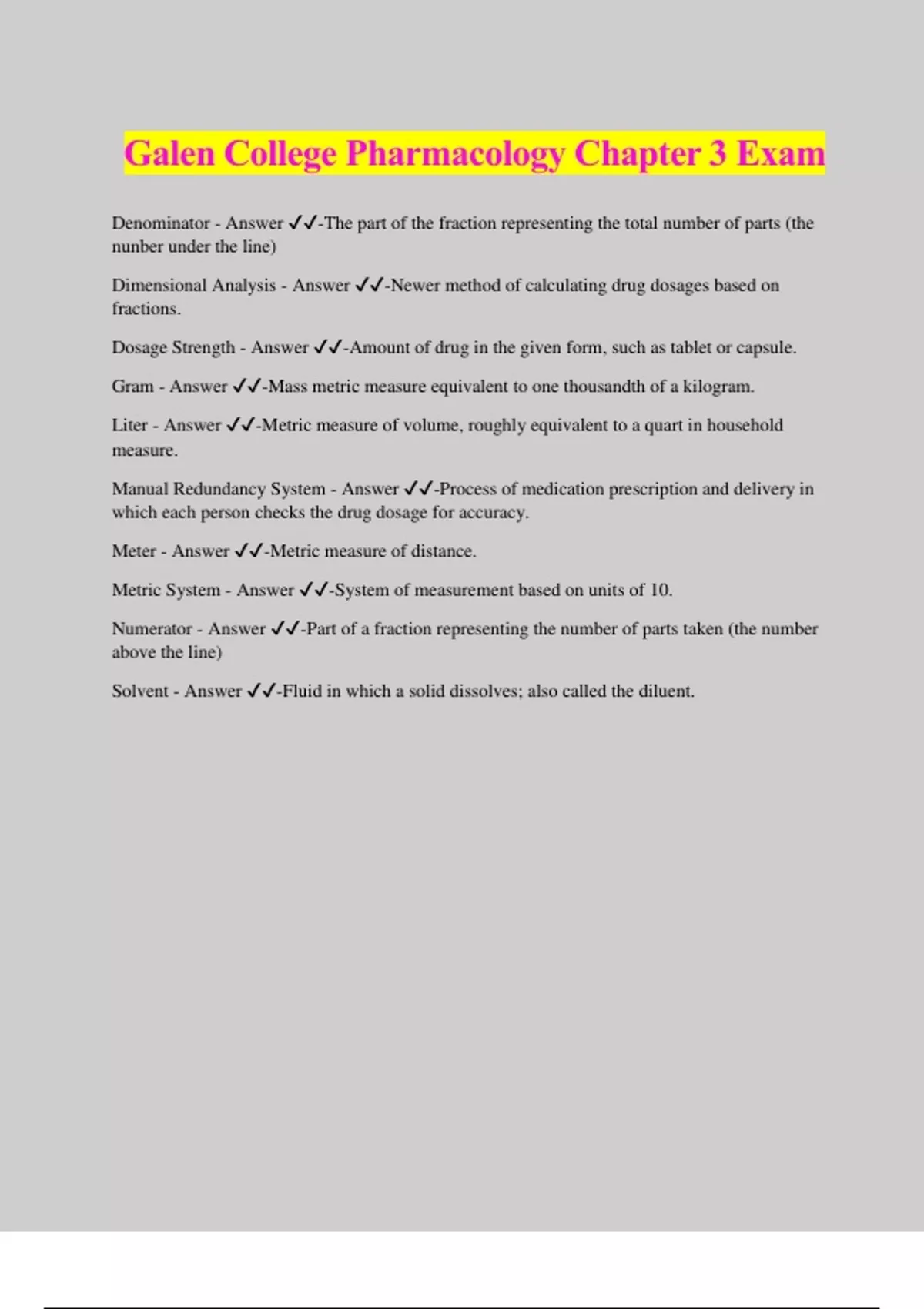 Galen College Pharmacology Chapter 3 Exam - Galen NUR 210 - Stuvia US