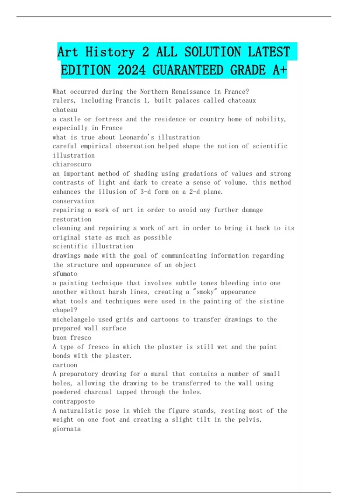 Art History 2 ALL SOLUTION LATEST EDITION 2024 GUARANTEED GRADE A+ ...