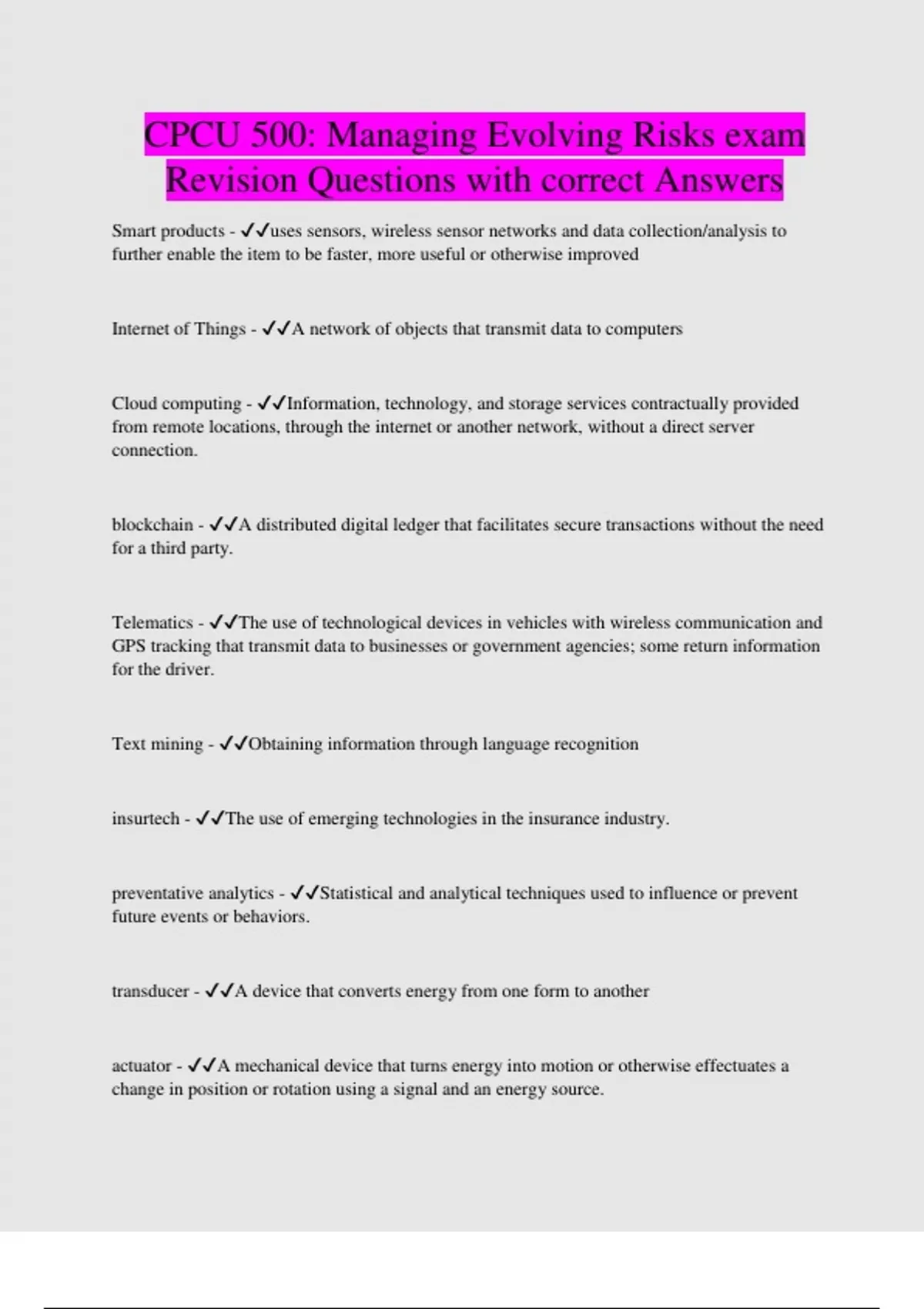CPCU 500: Managing Evolving Risks exam Revision Questions with correct ...
