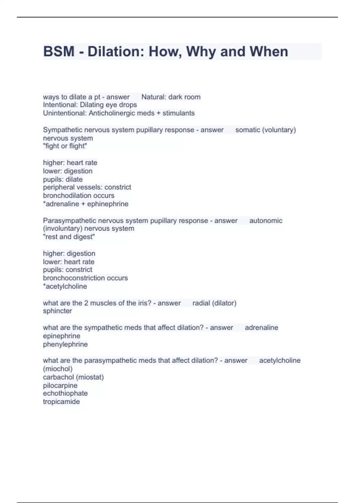 BSM - Dilation How, Why and When Questions with correct Answers - BSM ...