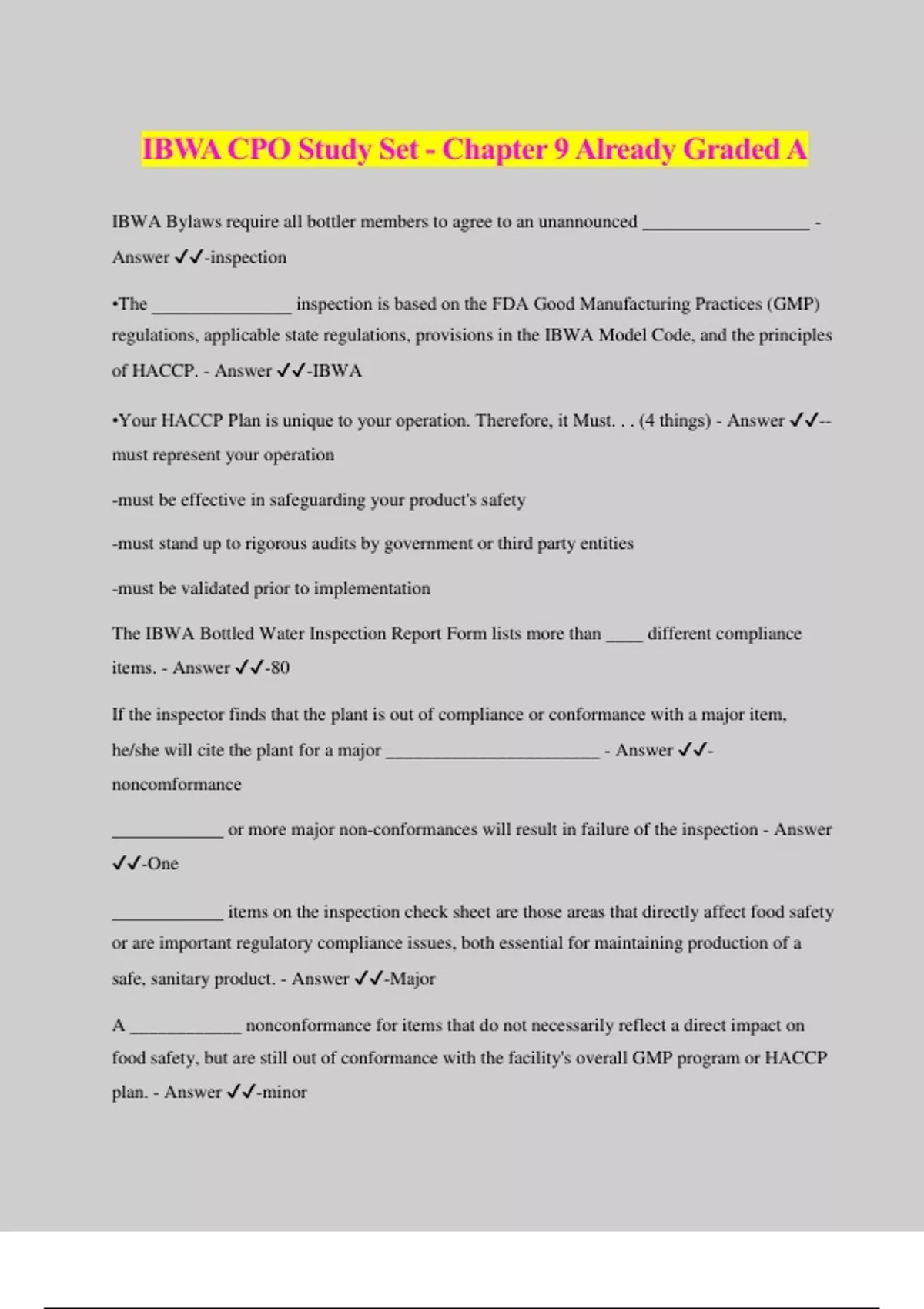 IBWA CPO Bundled Exams Questions and Answers | 100% Verified and ...