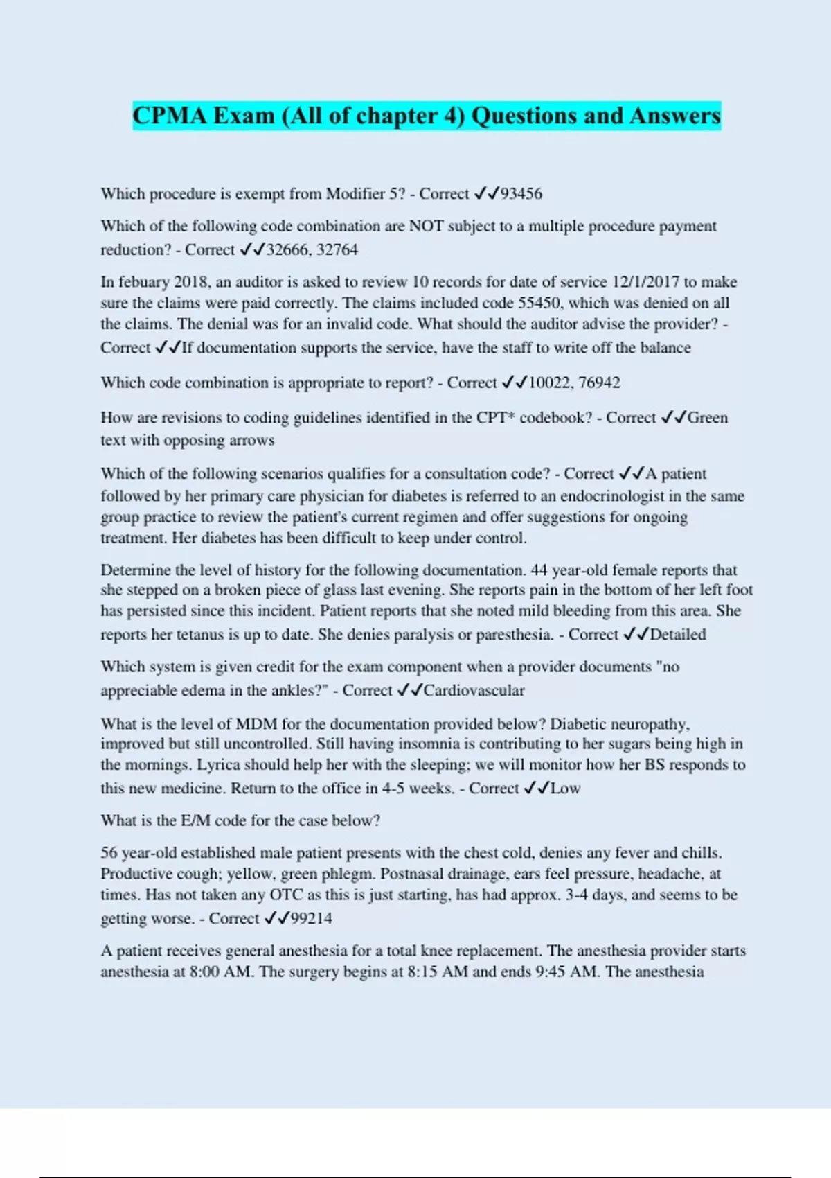 CPMA Exam (All of chapter 4) Questions and Answers | latest update 2024 ...