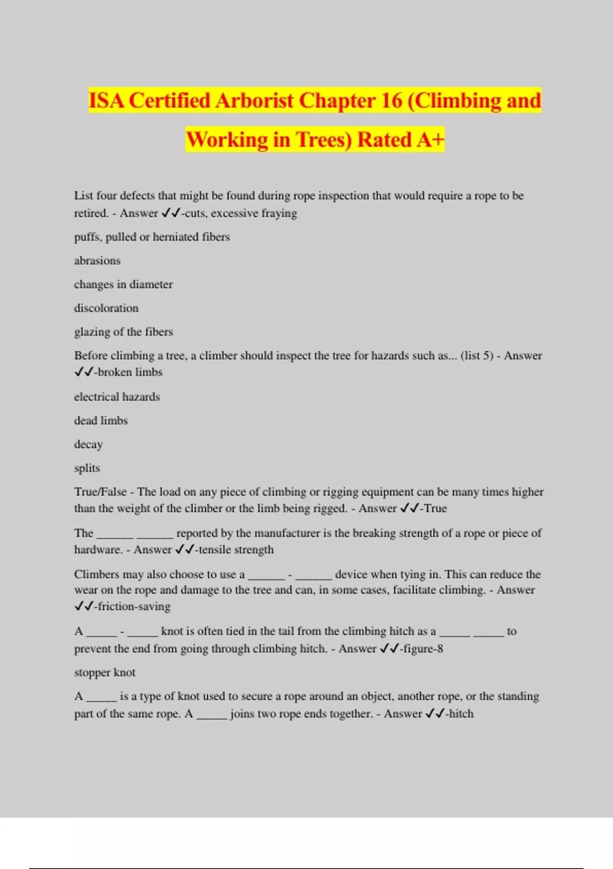 ISA Certified Arborist Chapter 16 (Climbing and Working in Trees) Rated A+ - ISA Certified ...