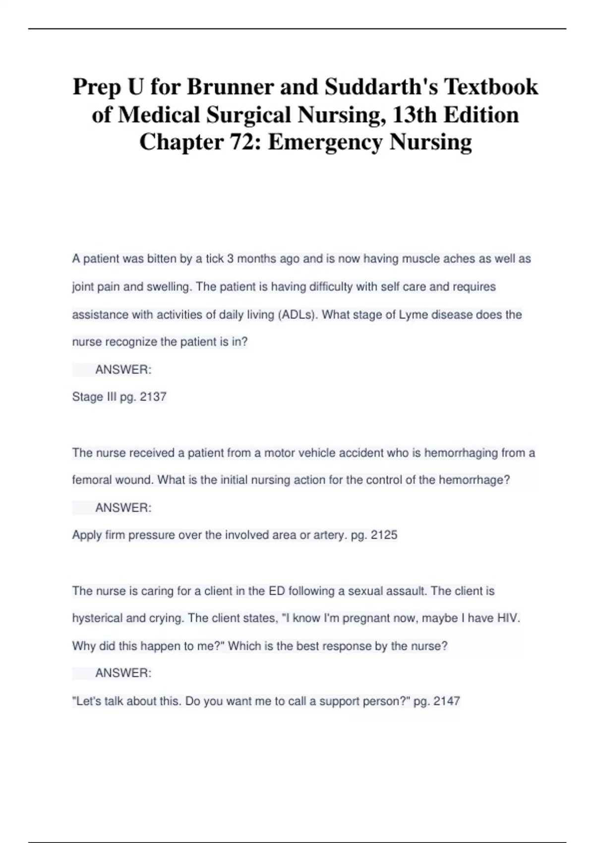 Prep U for Brunner and Suddarth's Textbook of Medical Surgical Nursing ...