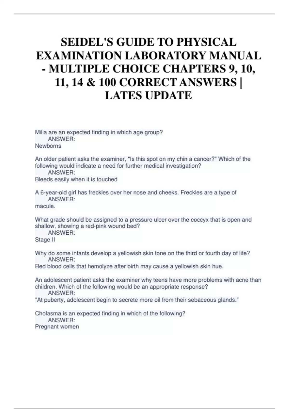 SEIDEL'S GUIDE TO PHYSICAL EXAMINATION LABORATORY MANUAL - MULTIPLE ...