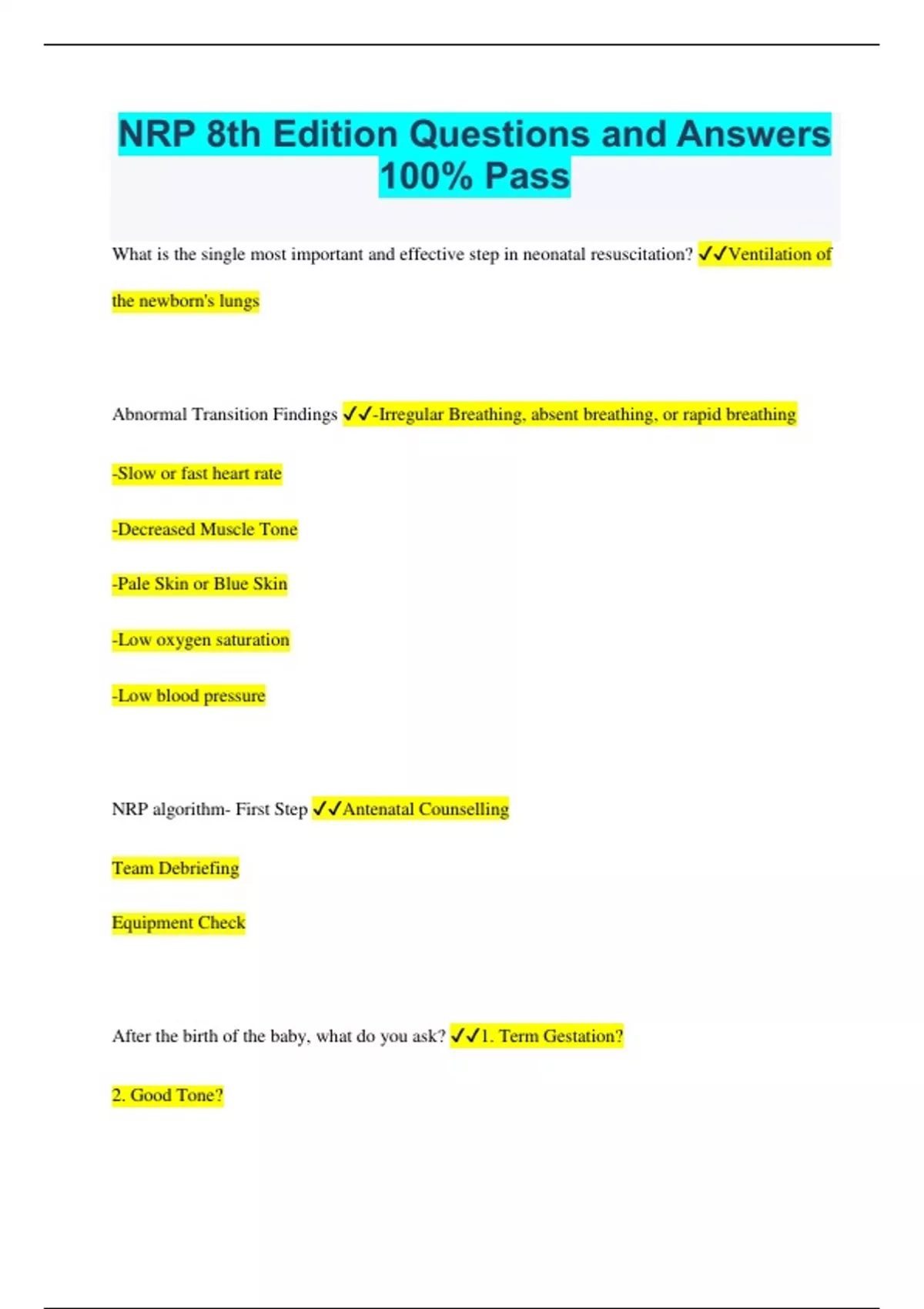 Nrp 8th Edition Questions And Answers 100 Pass Nrp 8th Edition Stuvia Us