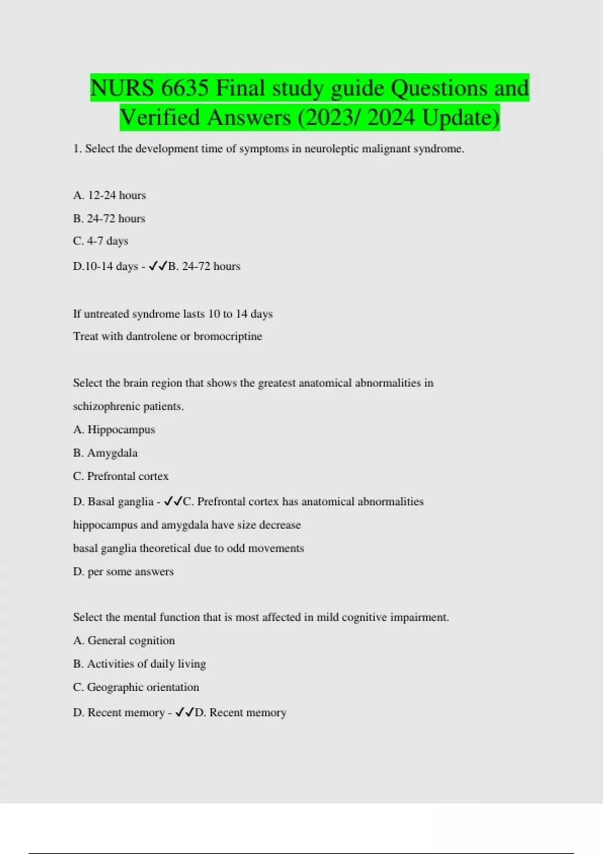 NURS 6635 Final study guide Questions and Verified Answers (2023/ 2024 Update) - Nurs 6635 ...