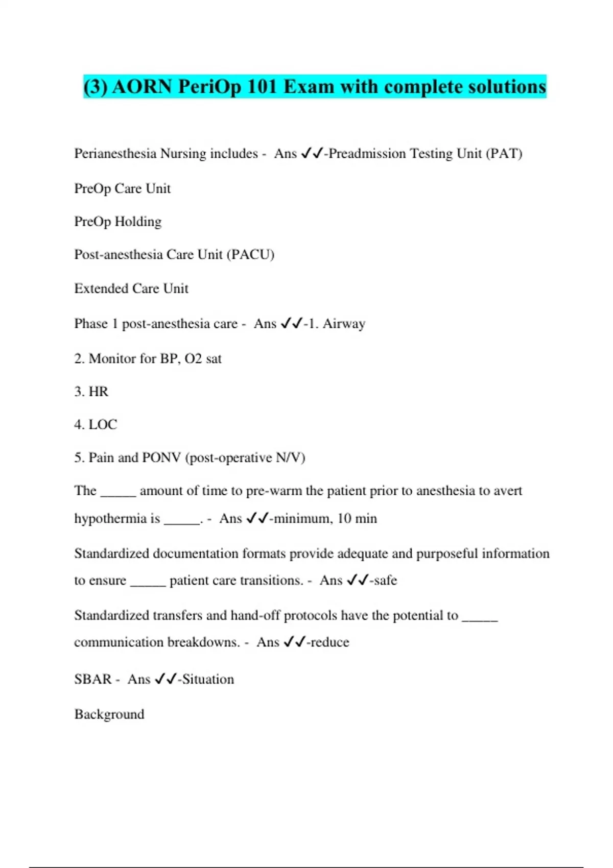 AORN PeriOp 101 Exam Questions with complete solutions | 100% Solved ...