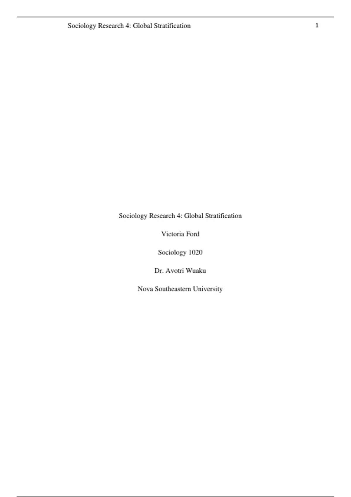 Research 4: Global Stratification Research - SOCL1020 (SOCL1020 ...