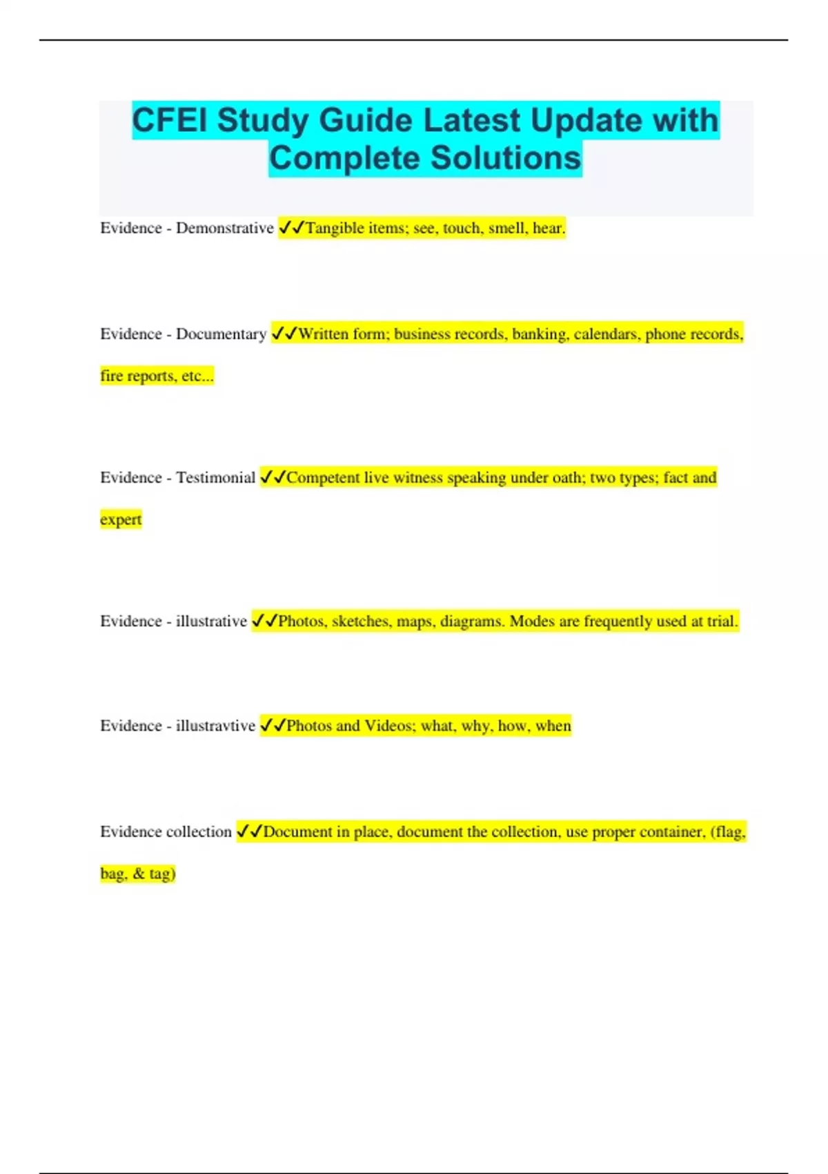 CFEI Study Guide Latest Update with Complete Solutions - CFEI - Stuvia US