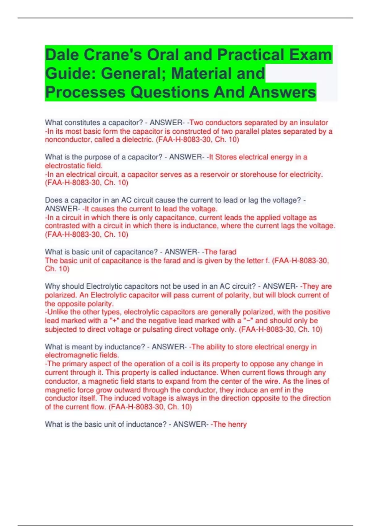 Dale Crane's Oral and Practical Exam Guide: General; Material and ...