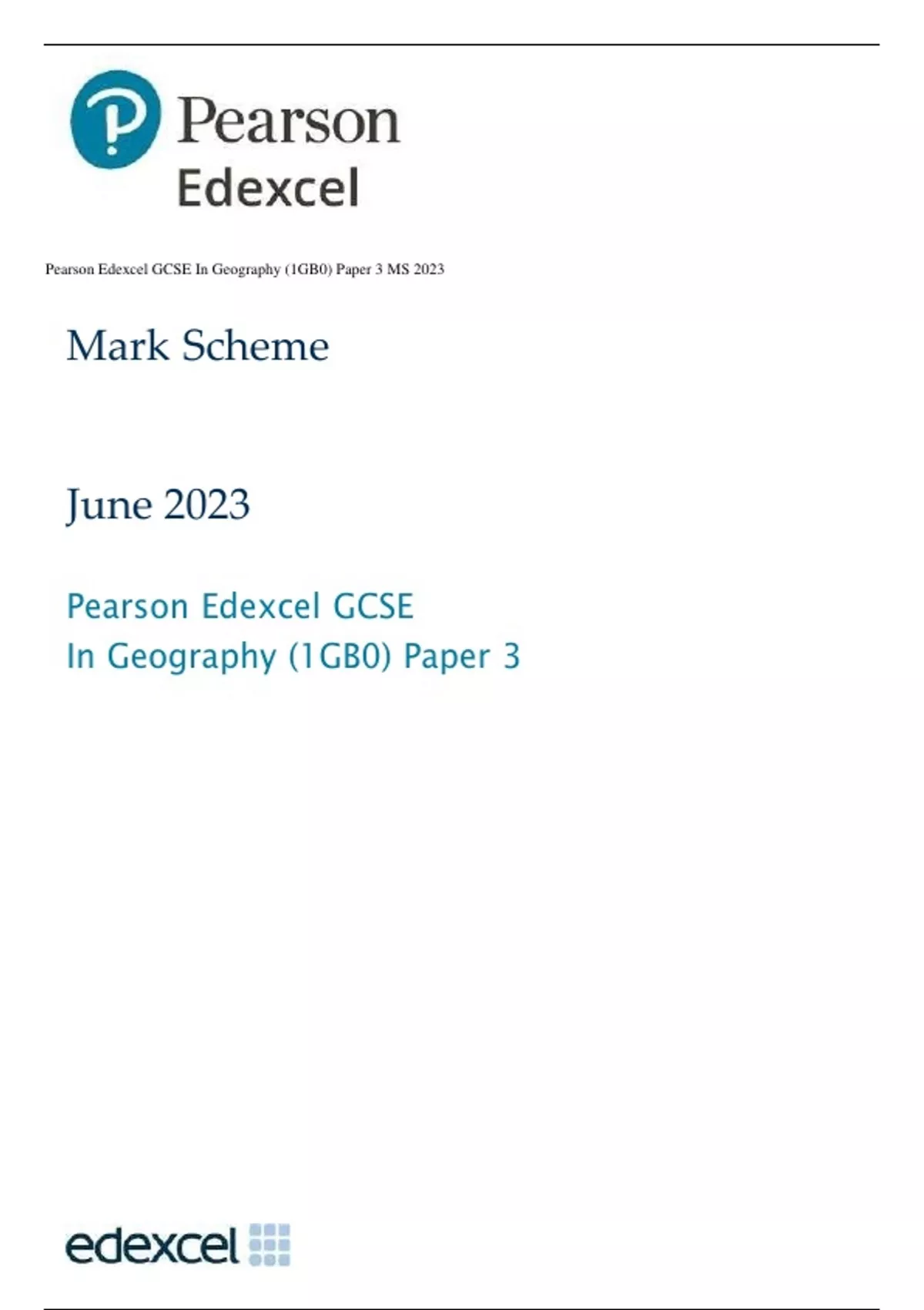 Pearson Edexcel GCSE In Geography (1GB0) Paper 3 MS 2023 - Pearson ...