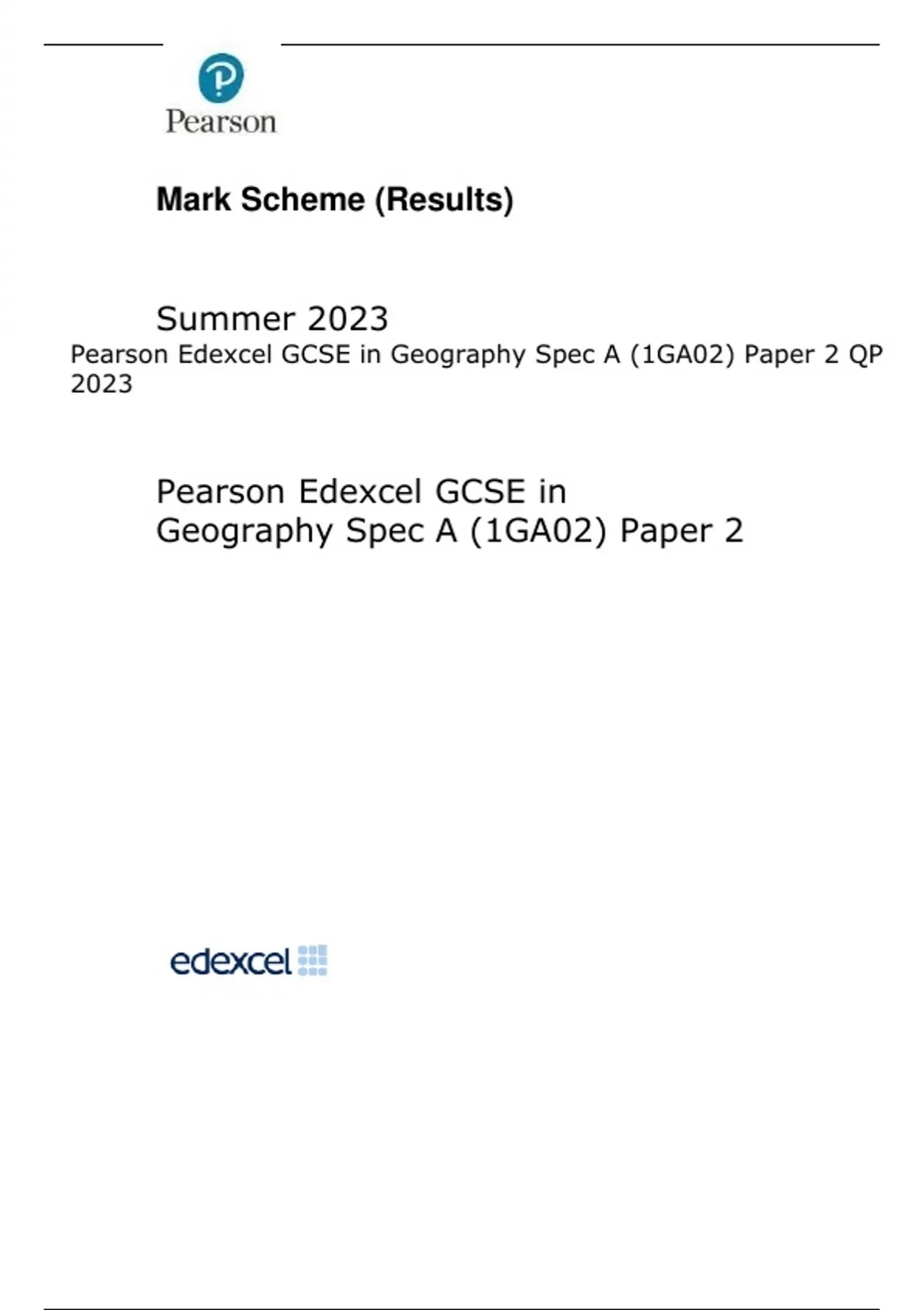 Pearson Edexcel GCSE in Geography Spec A (1GA02) Paper 2 QP 2023 ...