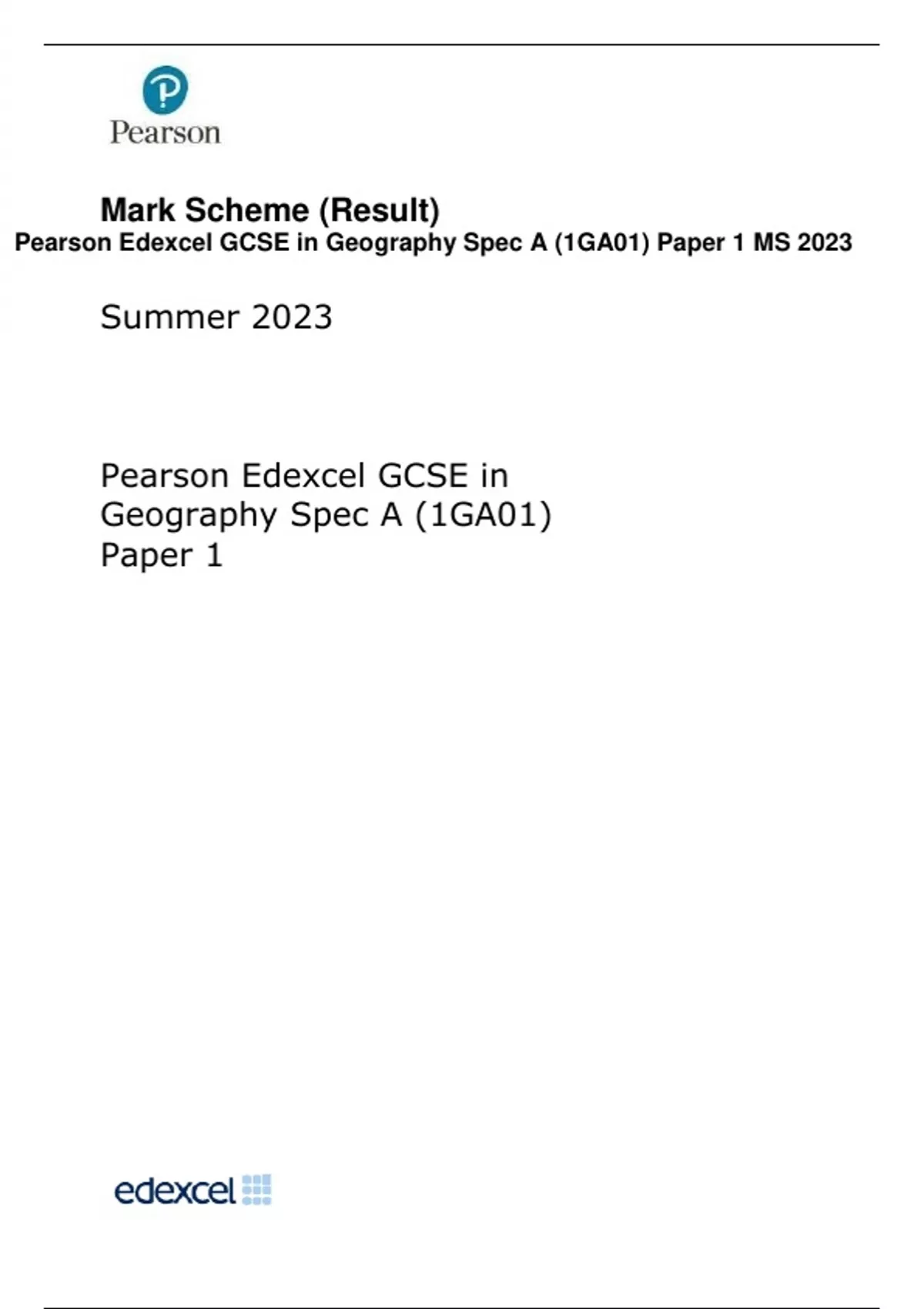 Pearson Edexcel GCSE in Geography Spec A (1GA01) Paper 1 MS 2023 ...