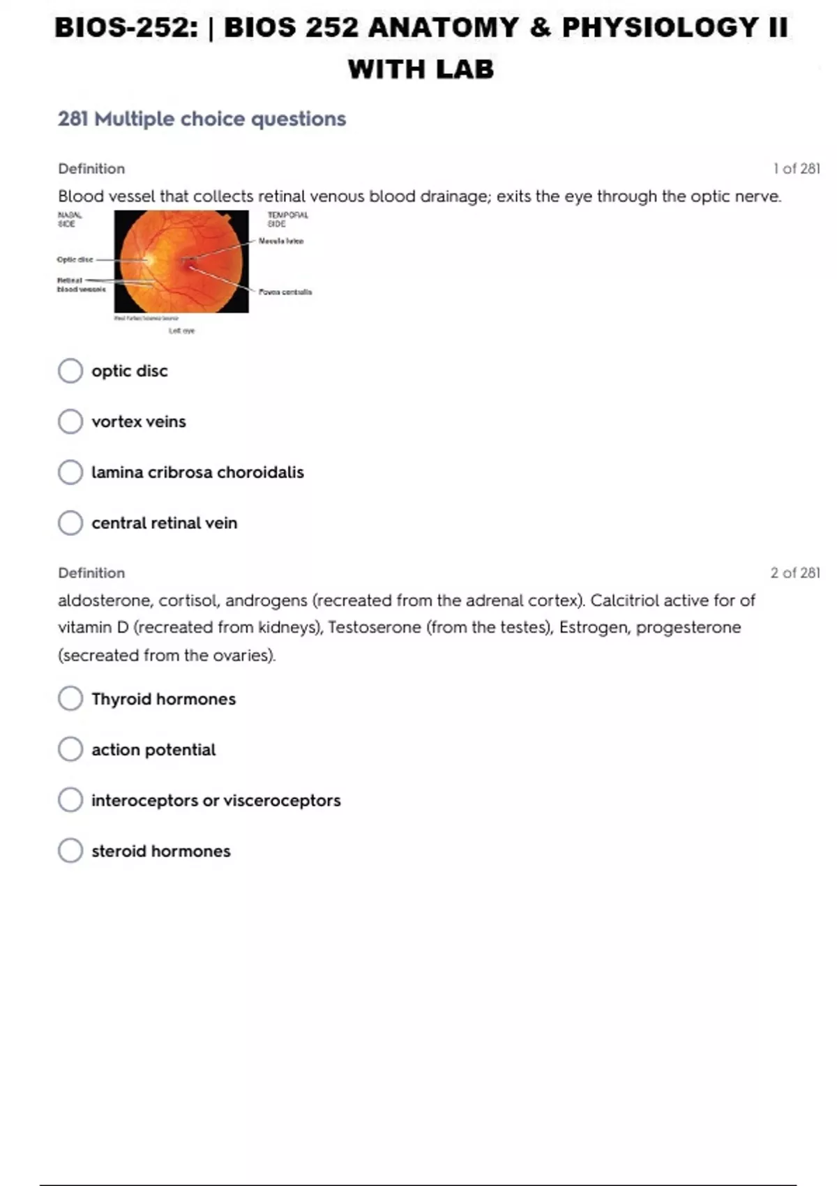 BIOS-252: | BIOS 252 ANATOMY & PHYSIOLOGY II WITH LAB PRACTICE TEST 34 ...