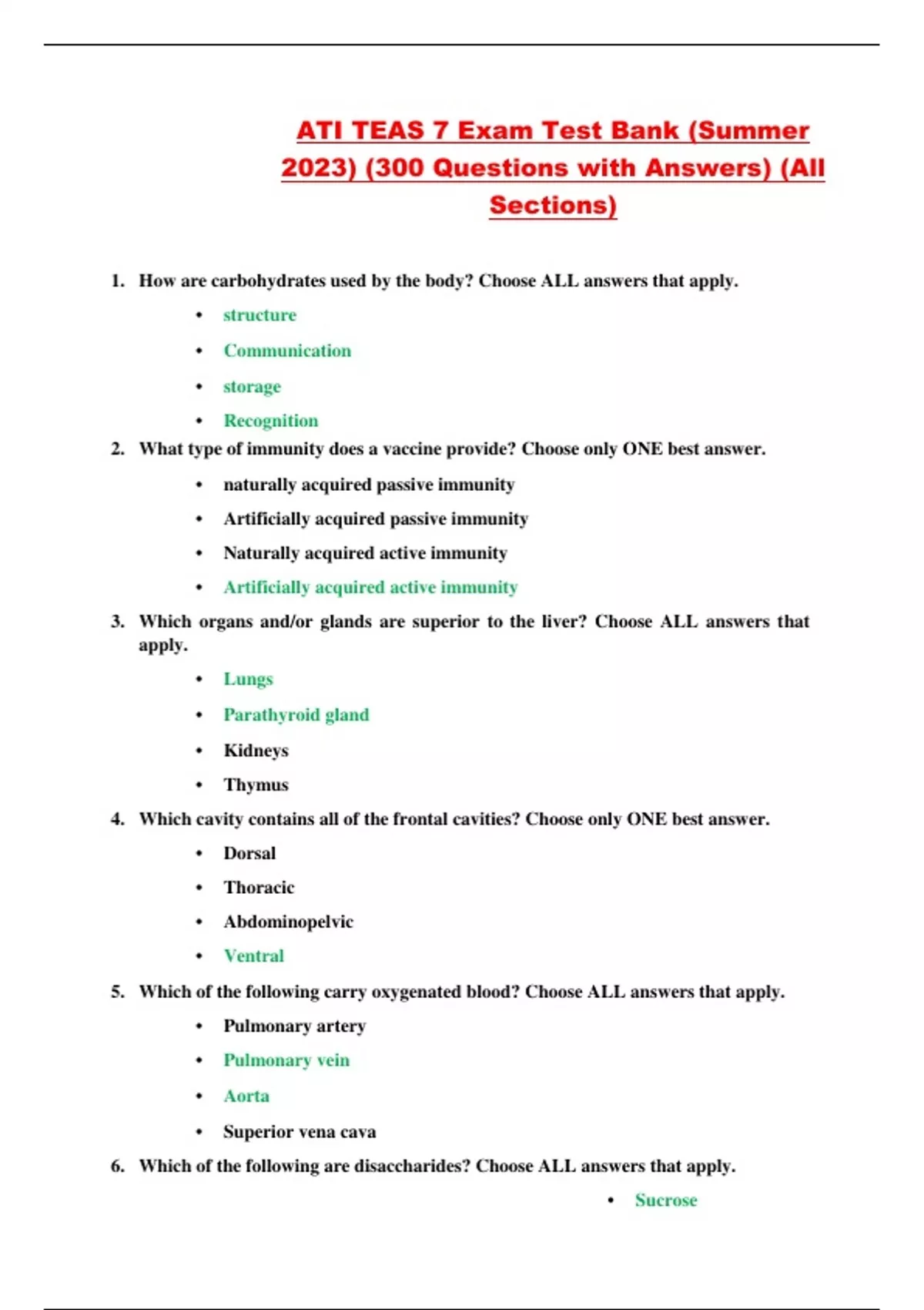 ATI TEAS 7 Exam Test Bank (Summer 2023) (300 Questions with Answers ...