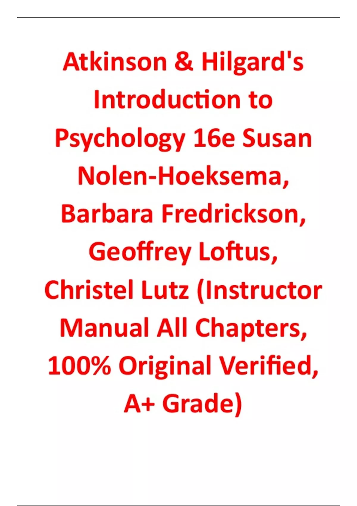 Instructor Manual For Atkinson & Hilgard's Introduction to Psychology ...