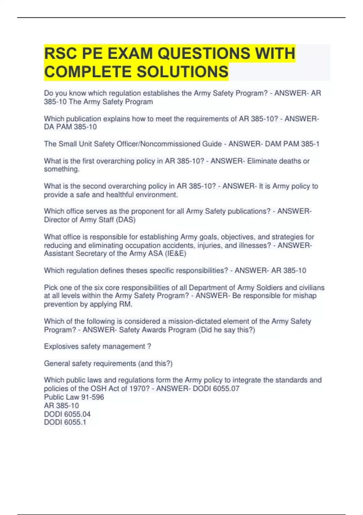 RSC PE EXAM QUESTIONS WITH COMPLETE SOLUTIONS - RSC - Stuvia US