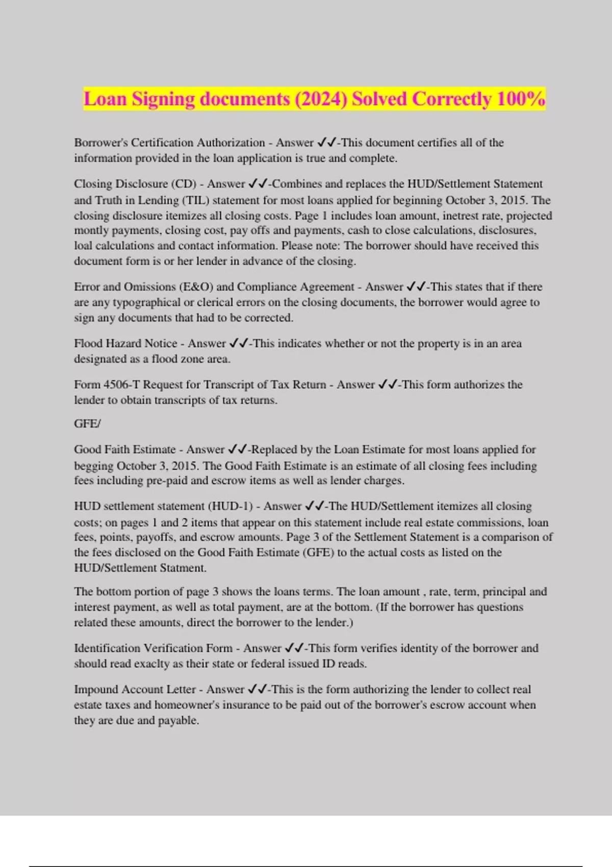 Loan Signing documents (2024) Solved Correctly 100% - Notary Signing ...