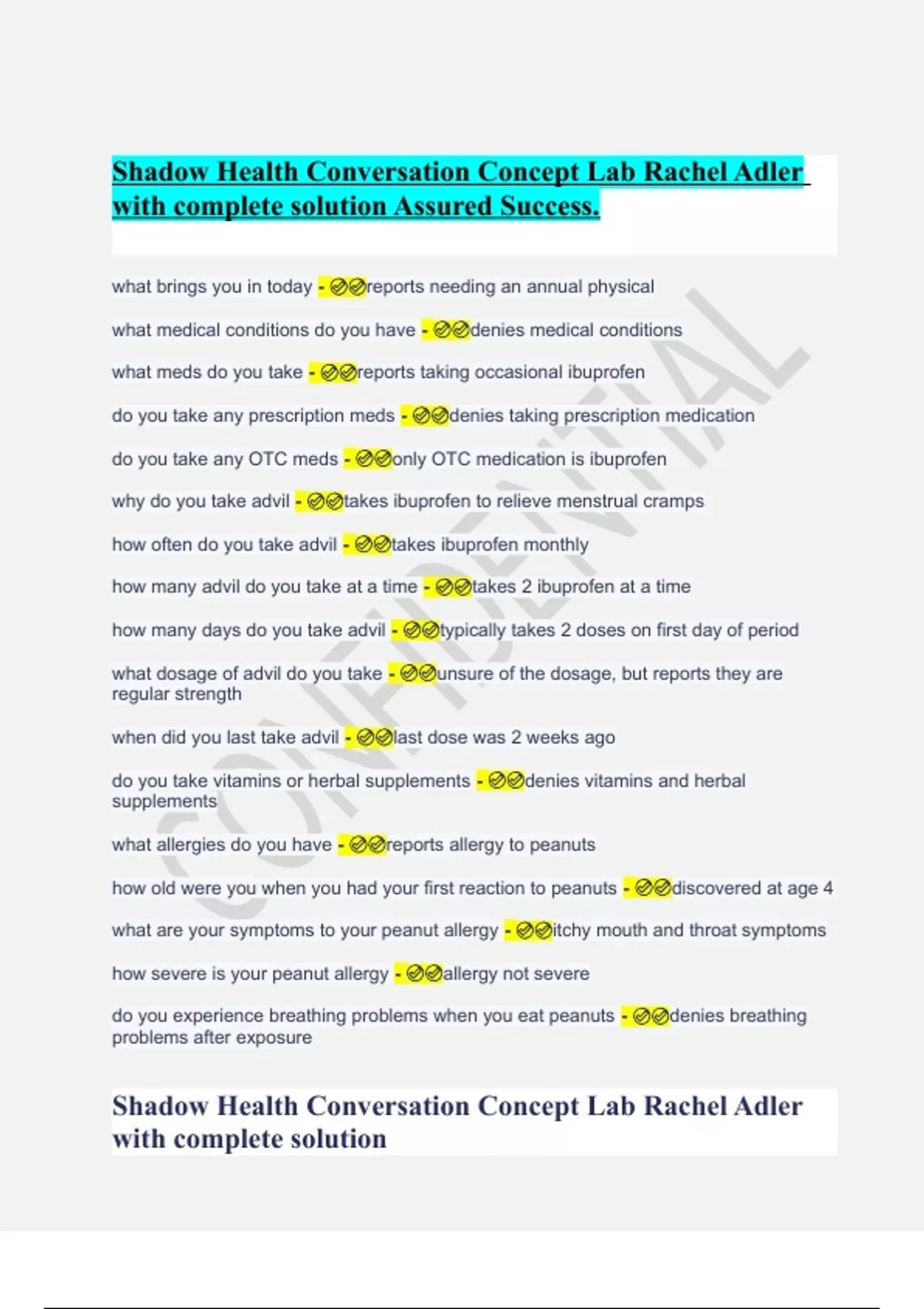 Shadow Health |Conversation Concept Lab Rachel Adler with complete ...
