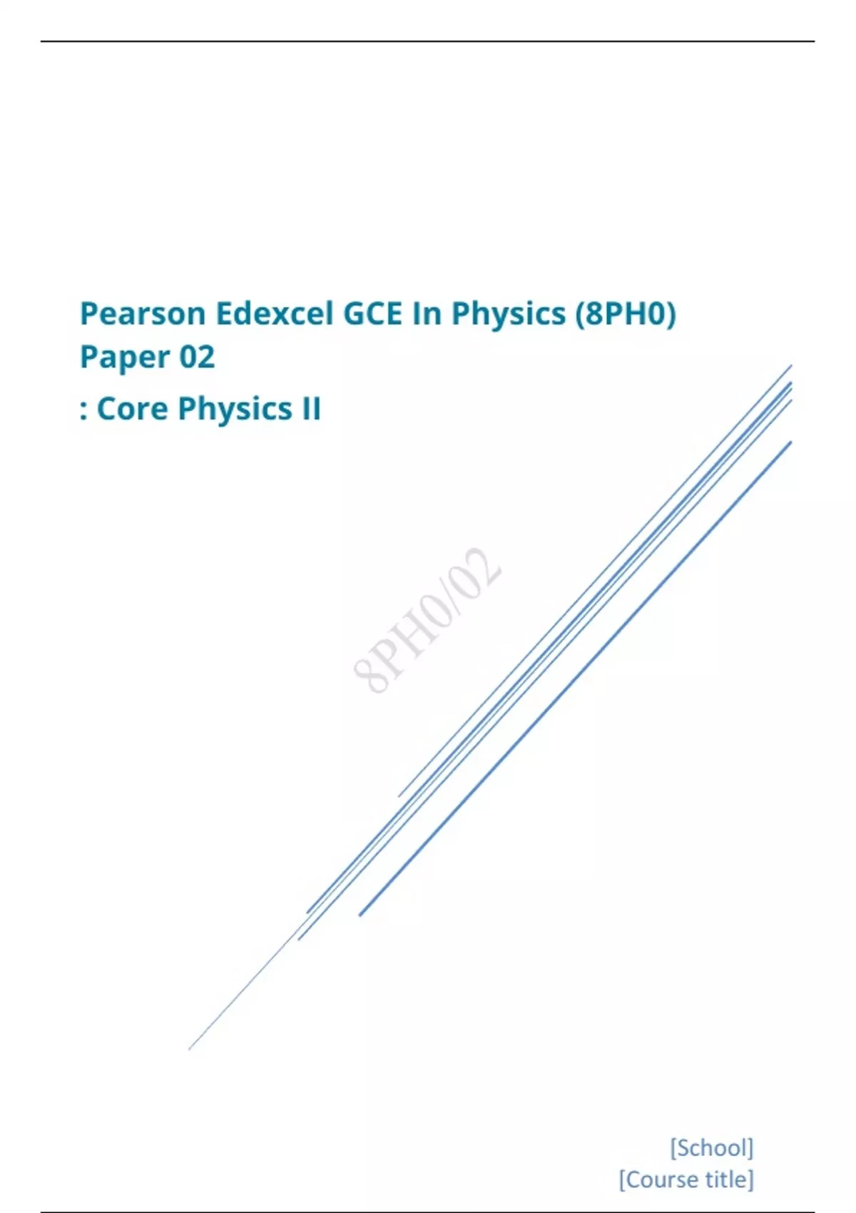 Pearson Edexcel AS Physics paper 2 Summer 2023 QUESTION PAPER - Edexcel ...