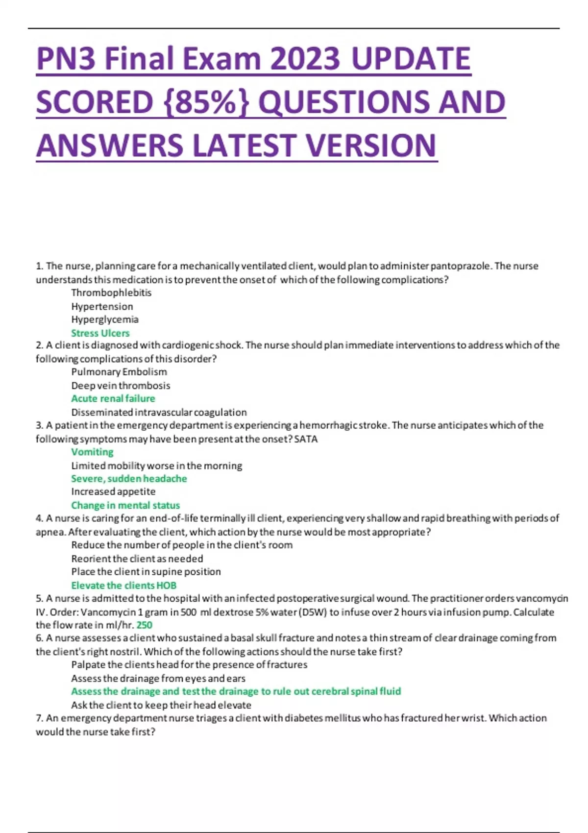 PN3 Final Exam 2024 UPDATE - PN3 - Stuvia US